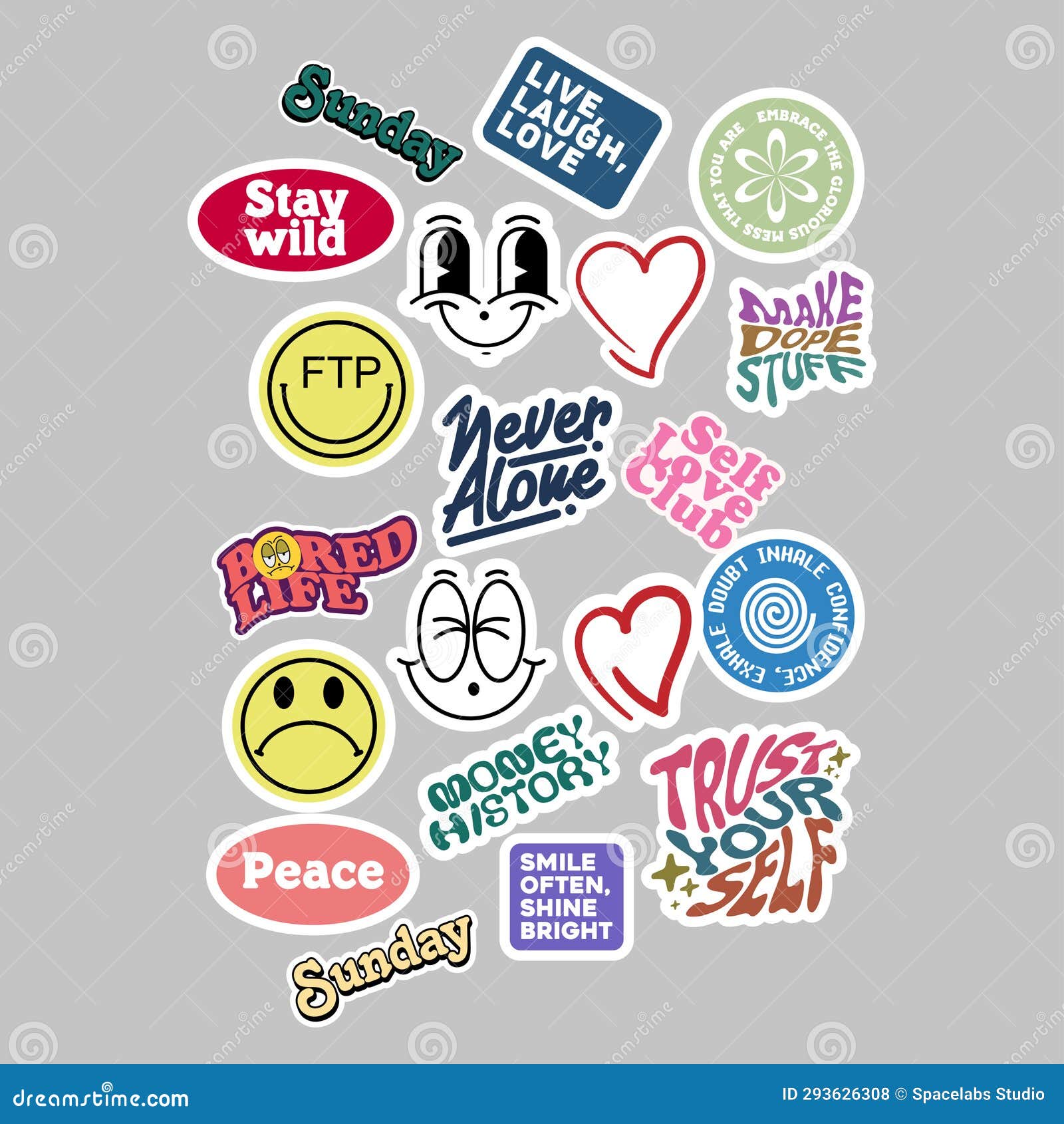 Cute Vintage Sticker Pack Aesthetic Quotes Print Design Templates Stock ...