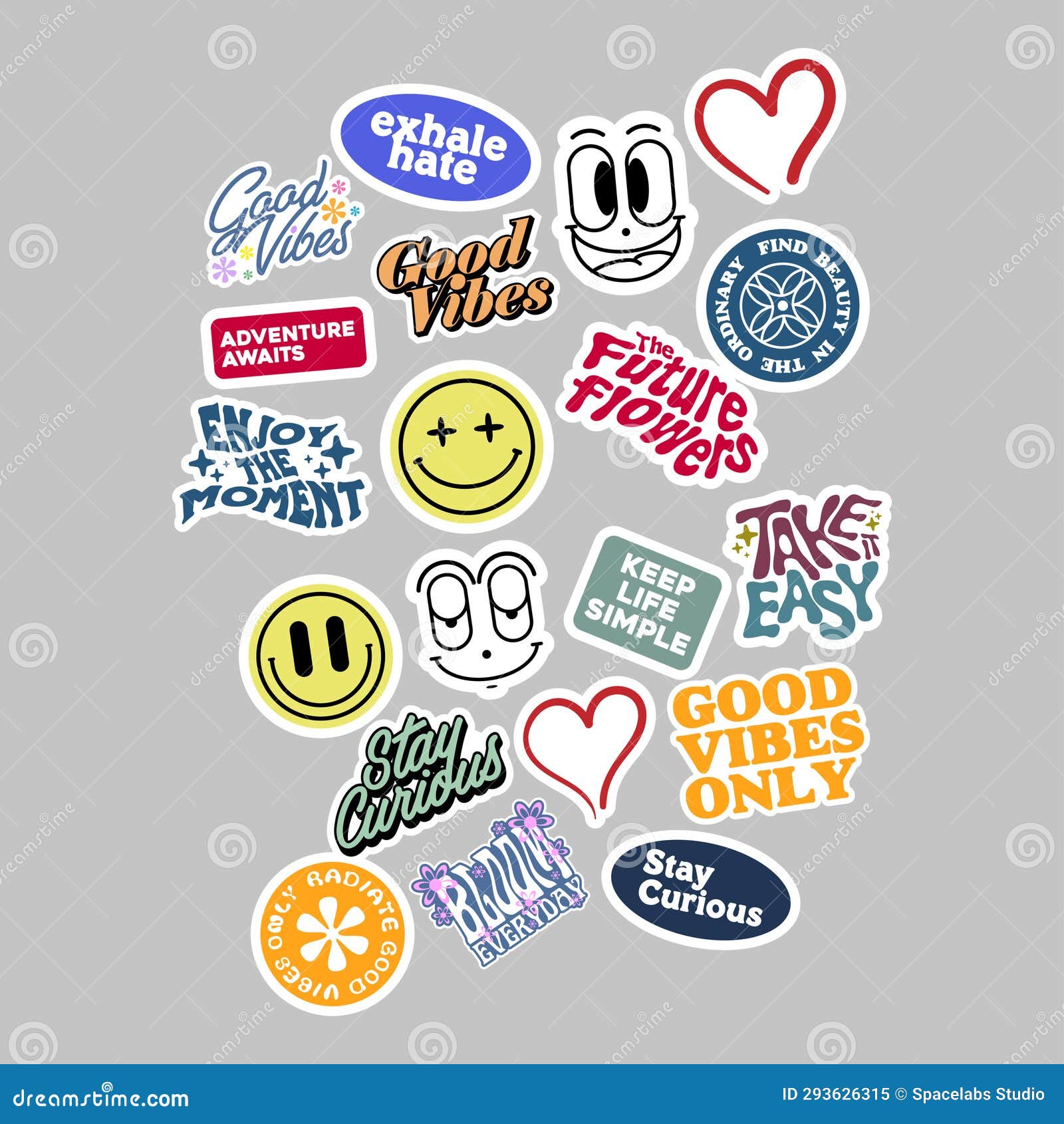 Cute Vintage Sticker Pack Aesthetic Quotes Print Design Templates Stock ...