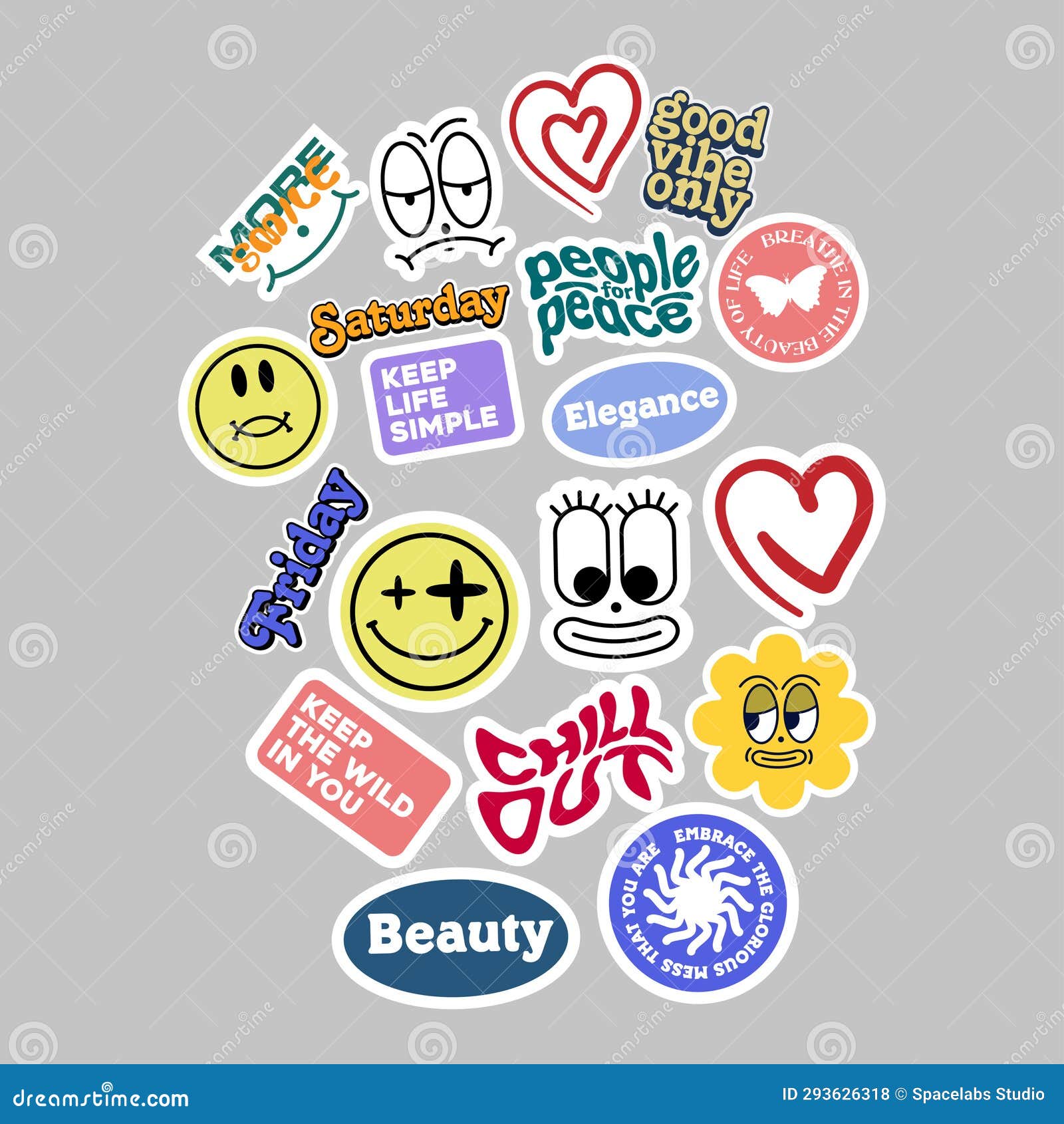 Cute Vintage Sticker Pack Aesthetic Quotes Print Design Templates Stock ...