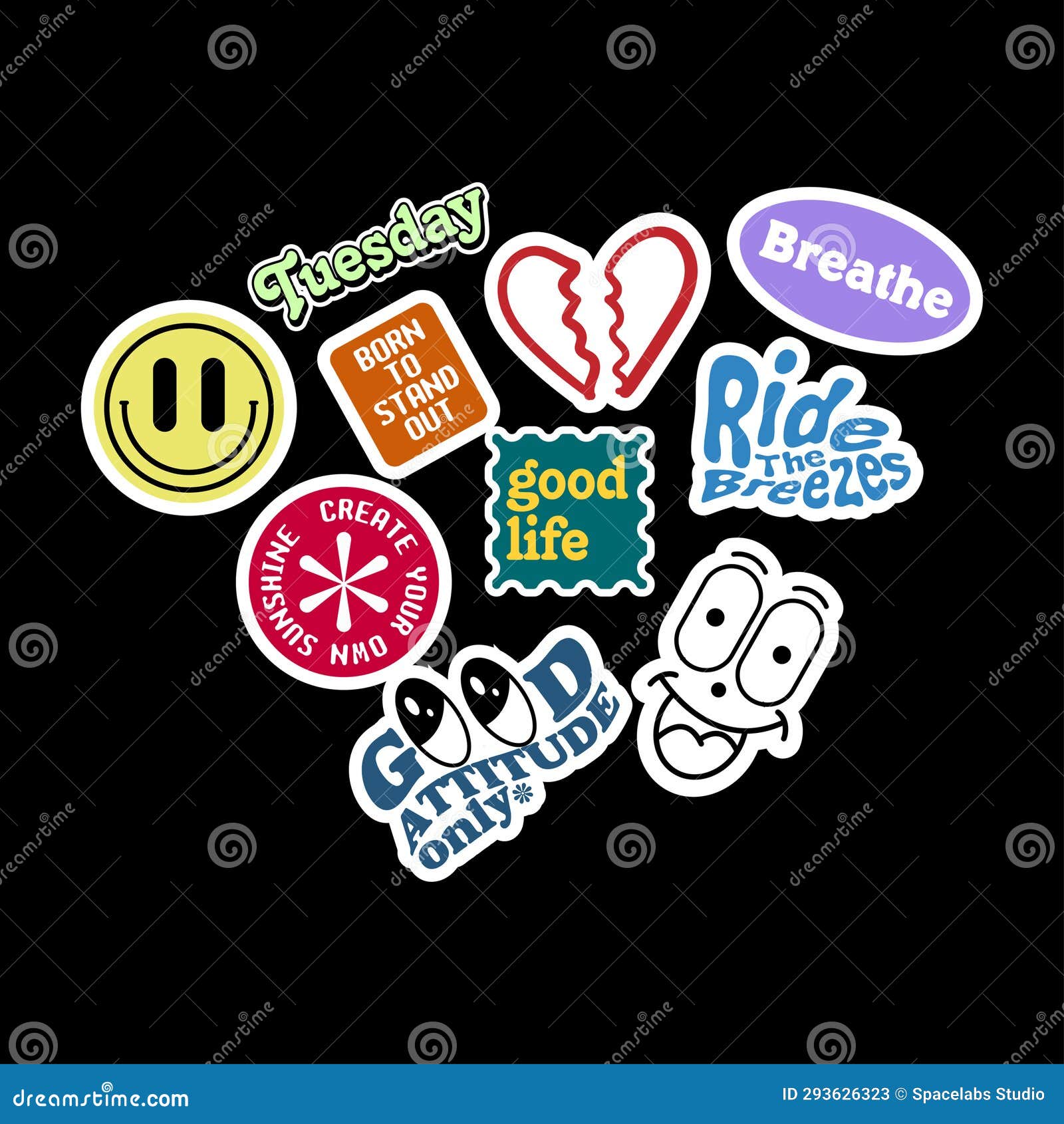 Cute Vintage Sticker Pack Aesthetic Quotes Print Design Templates Stock ...