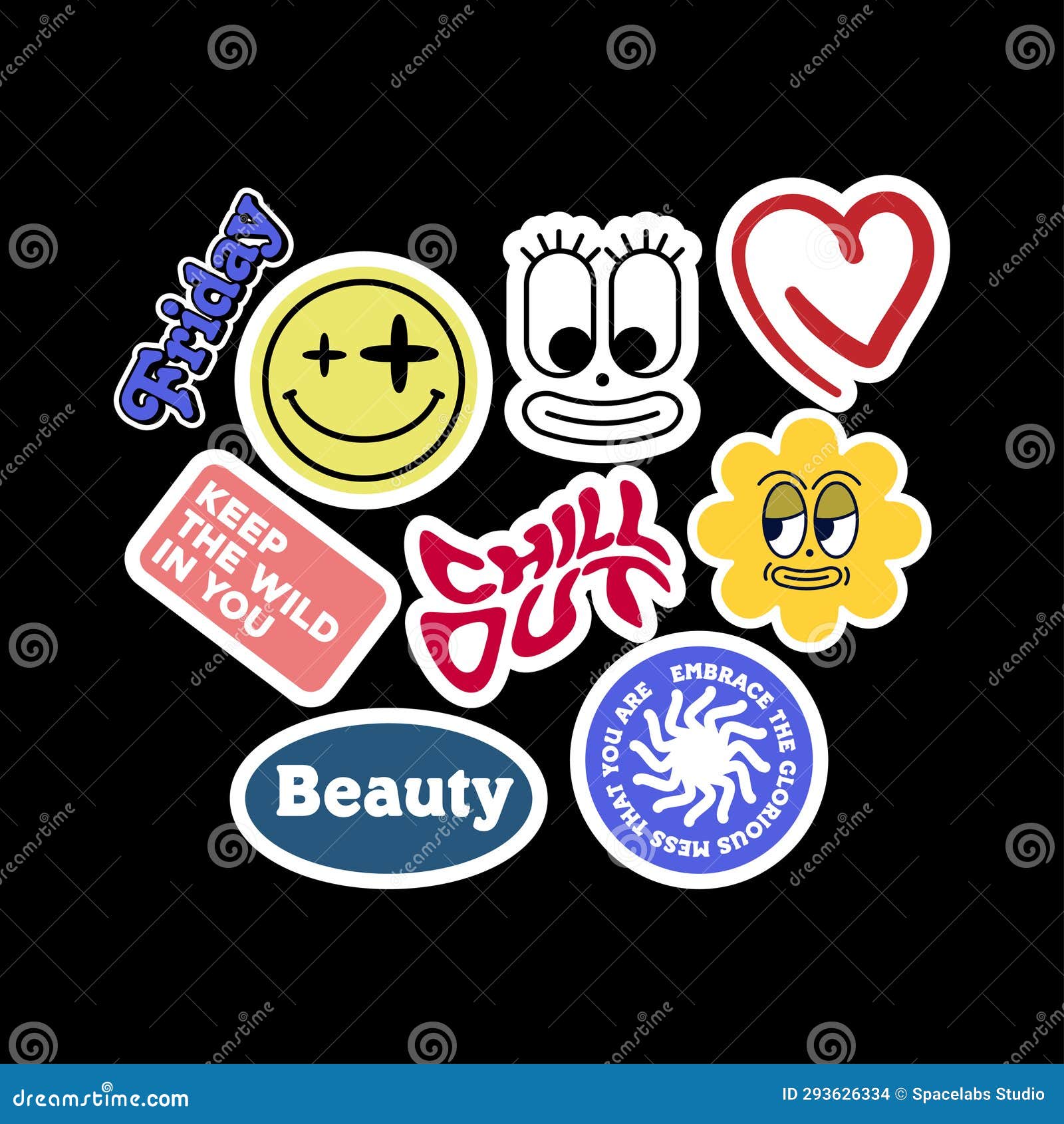 Cute Vintage Sticker Pack Aesthetic Quotes Print Design Templates Stock ...