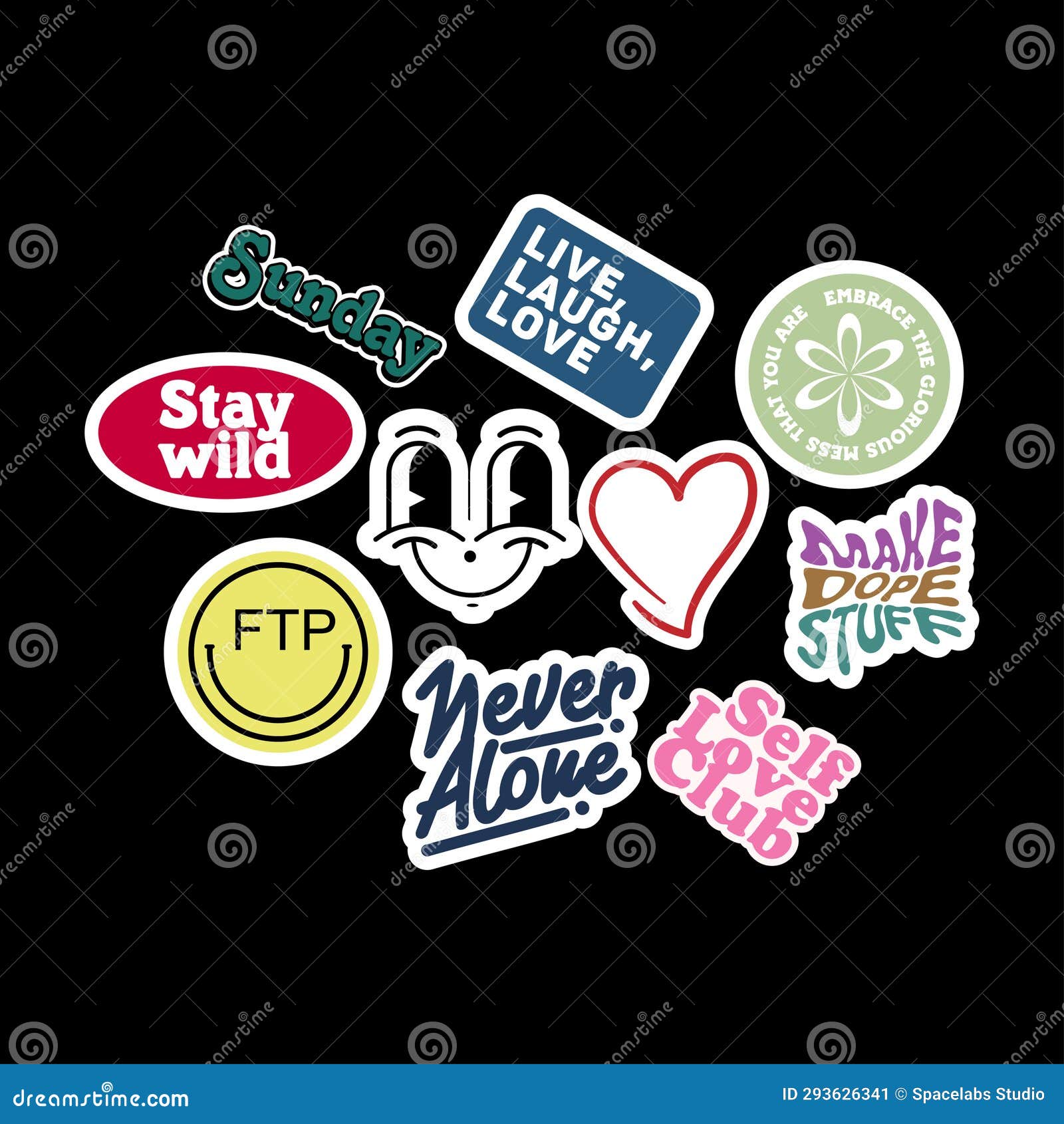 Cute Vintage Sticker Pack Aesthetic Quotes Print Design Templates Stock ...