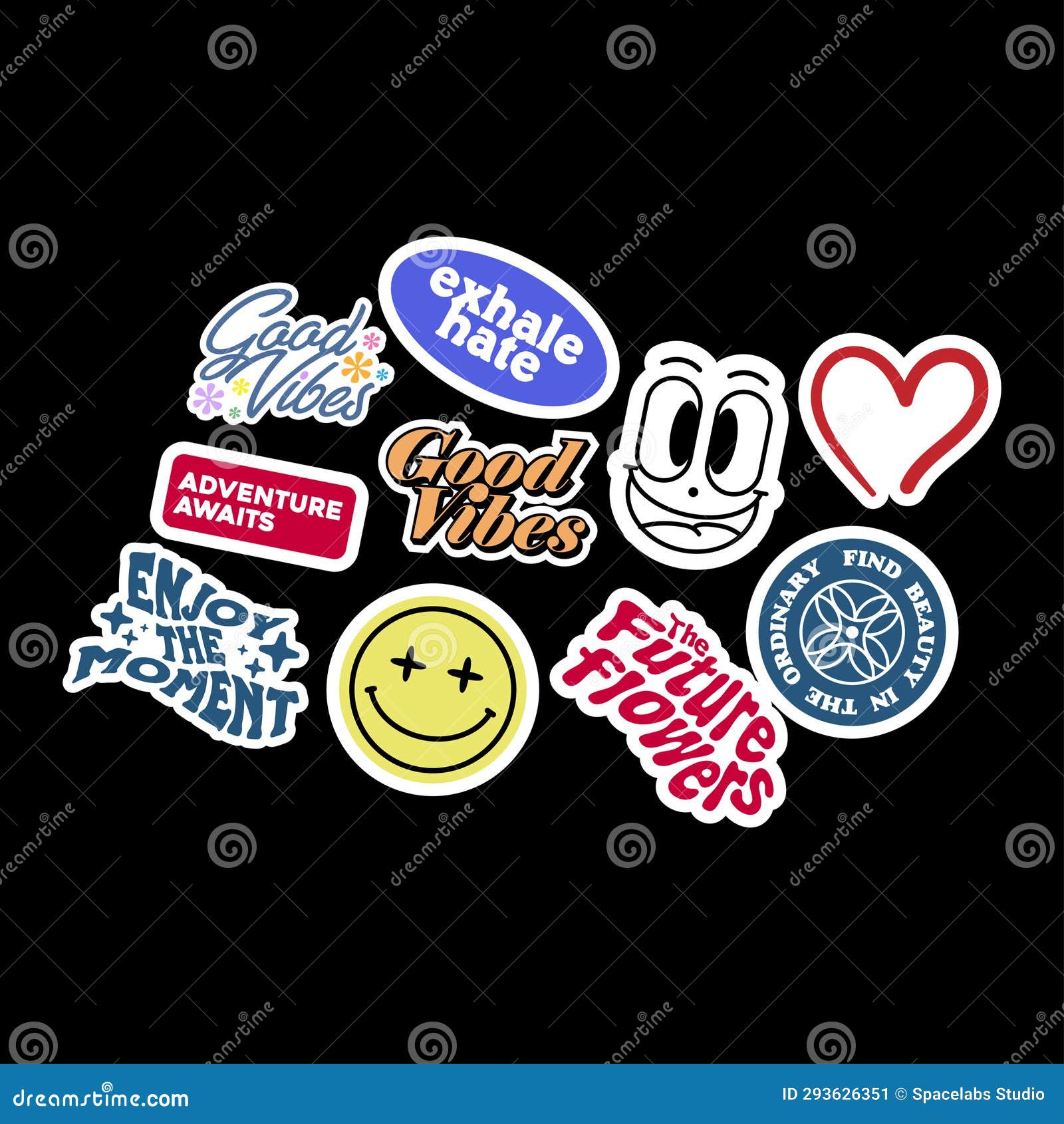 Cute Vintage Sticker Pack Aesthetic Quotes Print Design Templates Stock ...