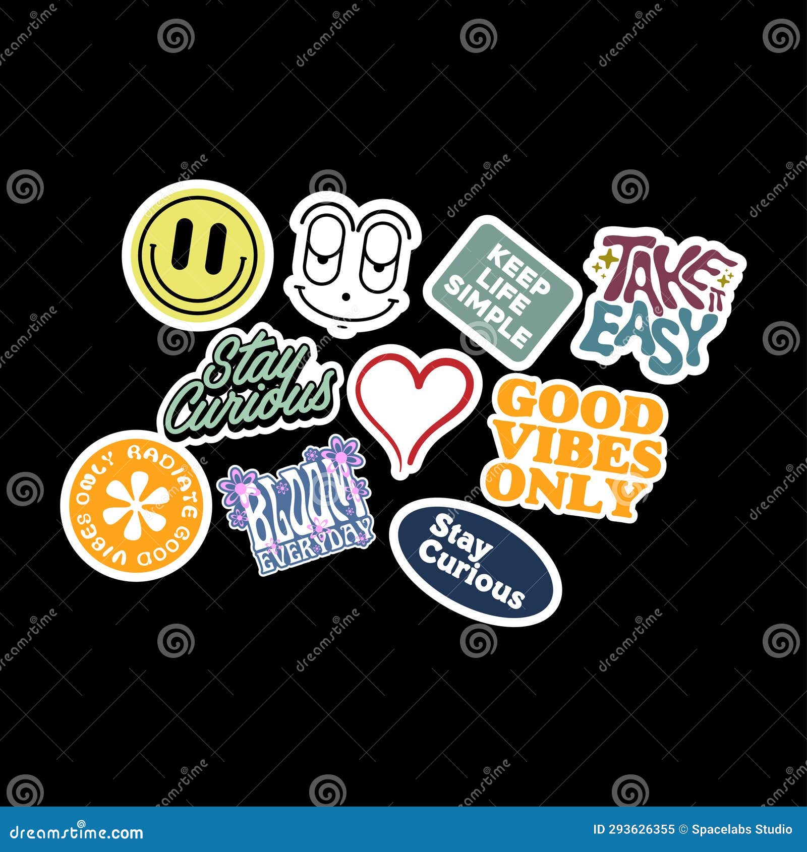 Cute Vintage Sticker Pack Aesthetic Quotes Print Design Templates Stock ...