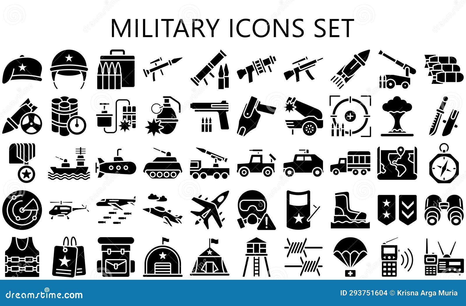 Military and Army Glyph Icons Pack Stock Vector - Illustration of armed ...