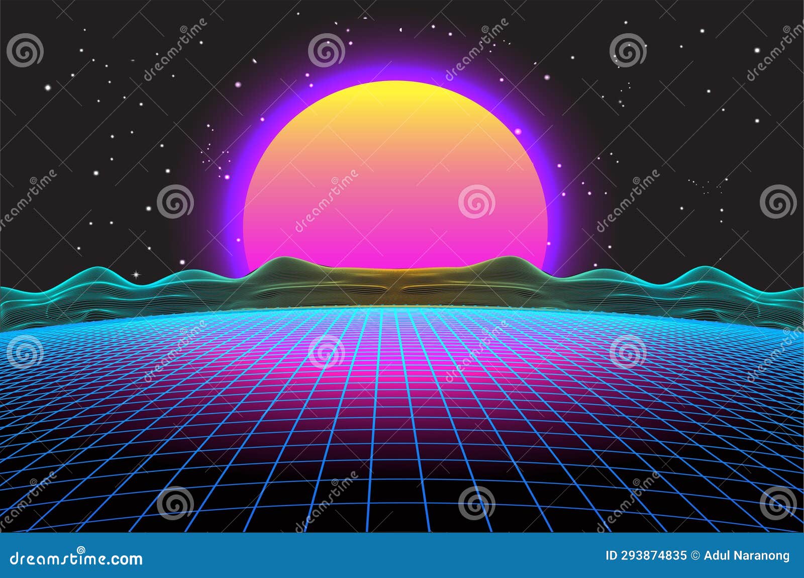 Cyber landscape stock vector. Illustration of grid, design - 293874835