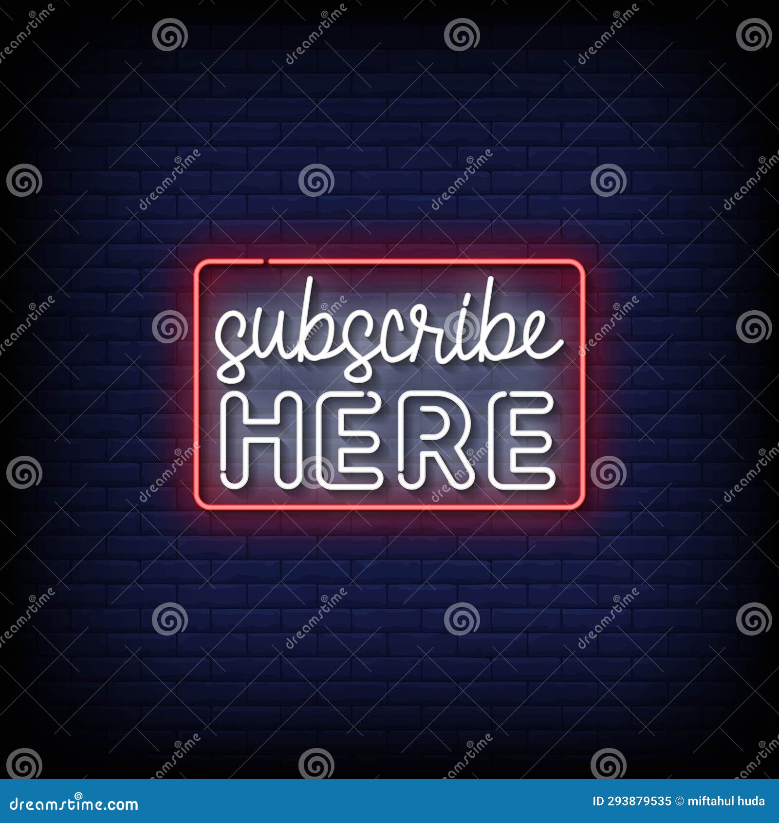 Neon Sign Subscribe Here with Brick Wall Background Vector Stock Vector ...