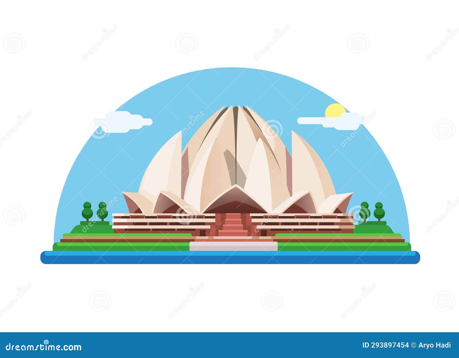 Lotus Temple India Landmark Building Flat Cartoon Illustration Vector ...