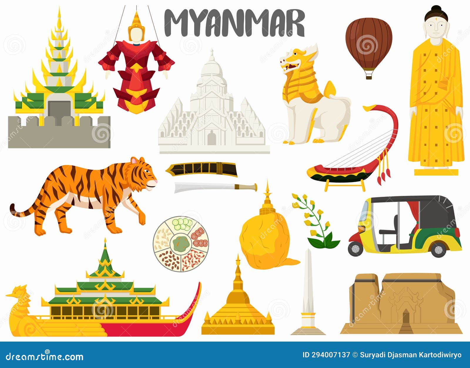 Set of Myanmar Famous Landmarks Stock Vector - Illustration of ...