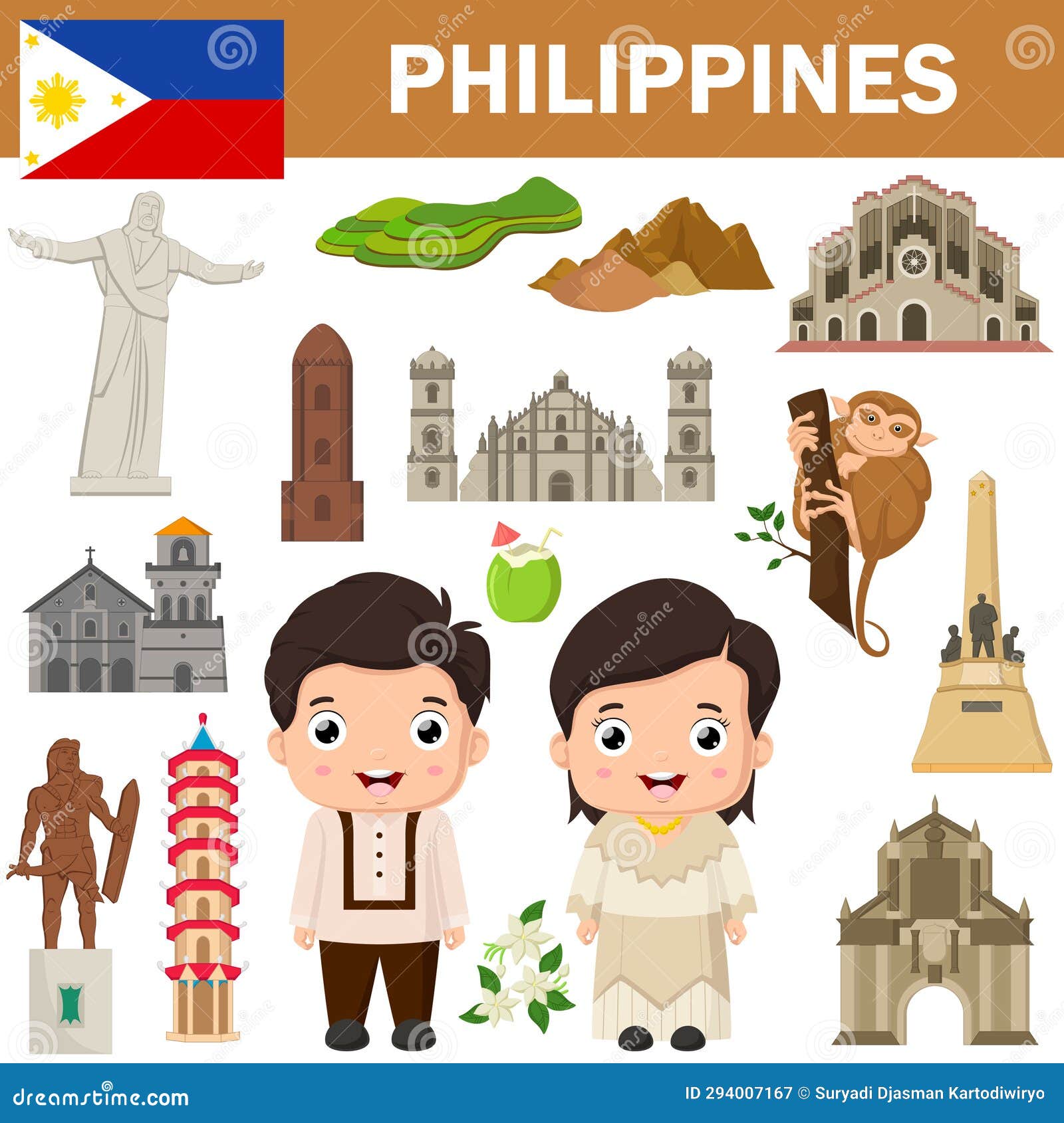 Philippines Famous Landmarks By Silhouette Style Cartoon Vector ...