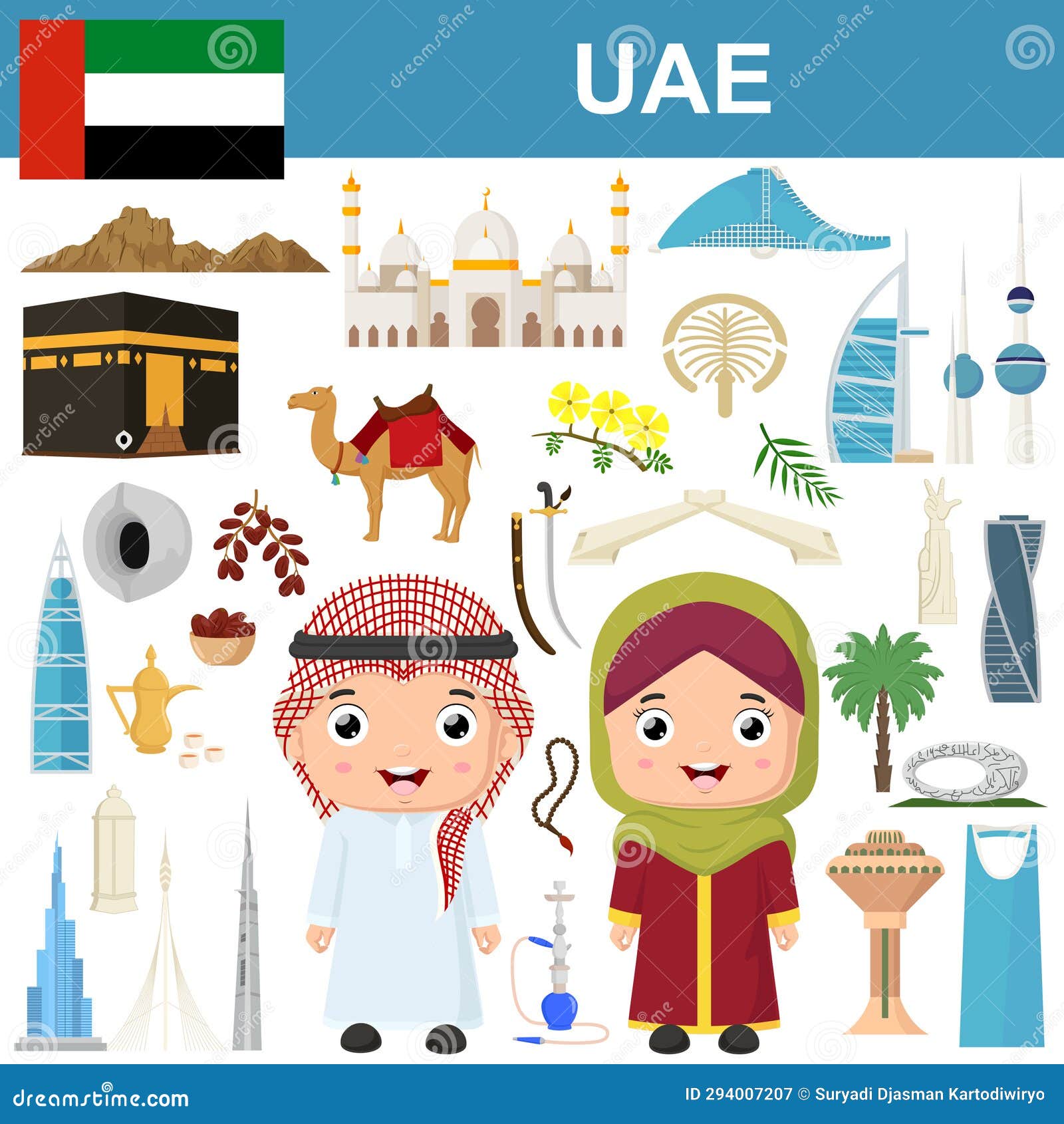 Set of UAE Famous Landmarks Stock Vector - Illustration of famous ...