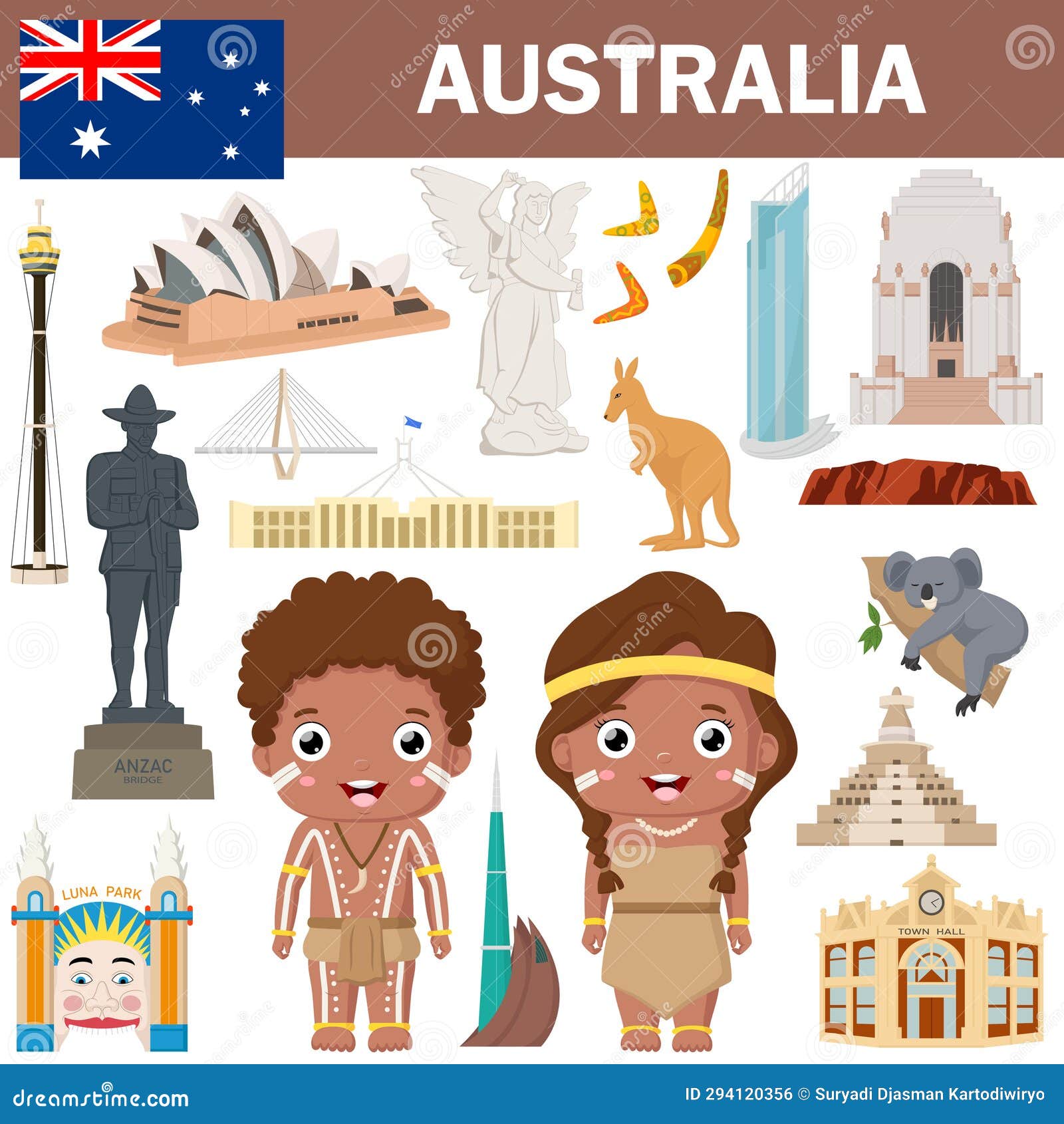 Set of Australia Famous Landmarks Stock Vector - Illustration of ...