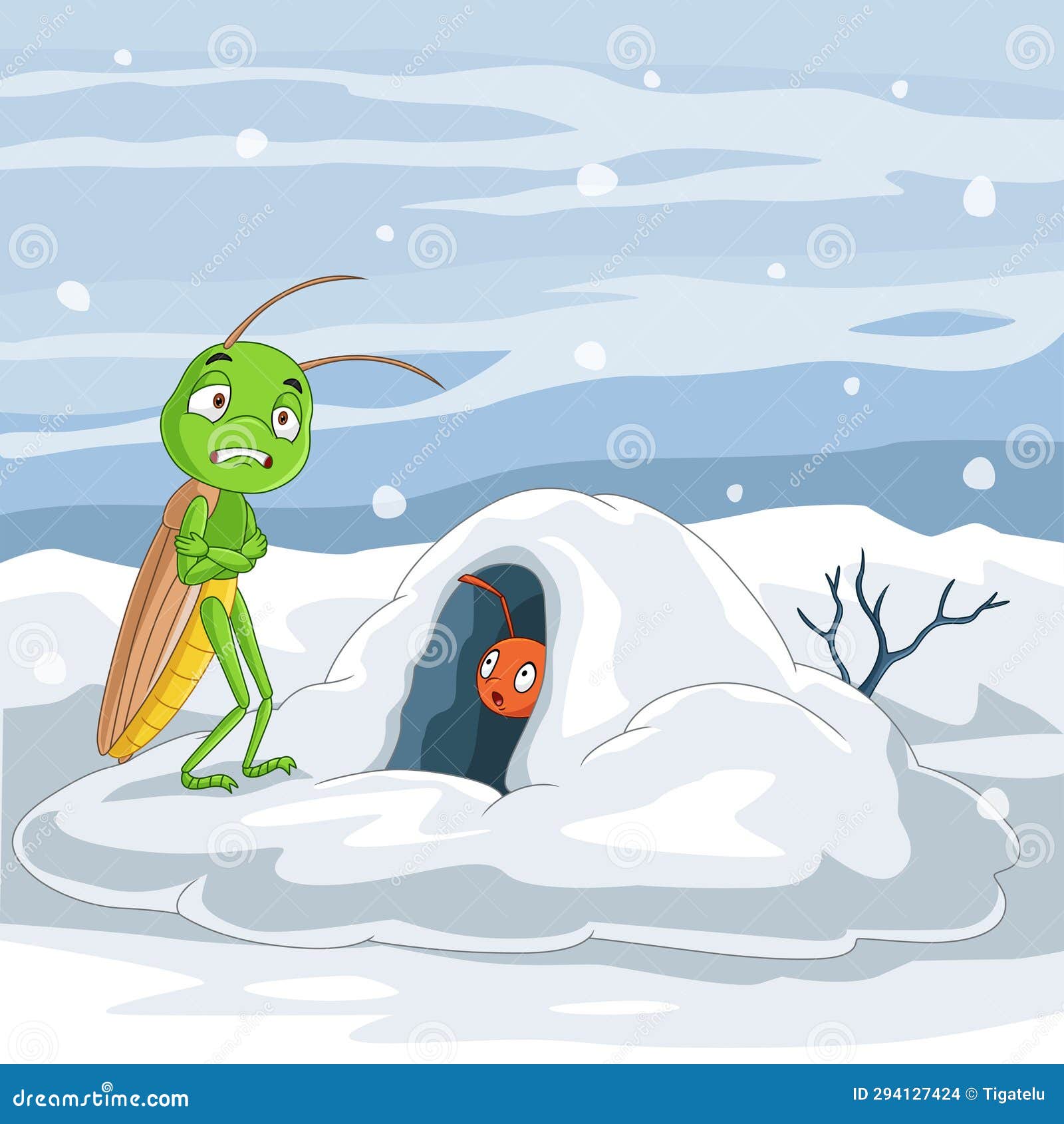 Cartoon Ant and the Grasshopper Stock Vector - Illustration of cold ...