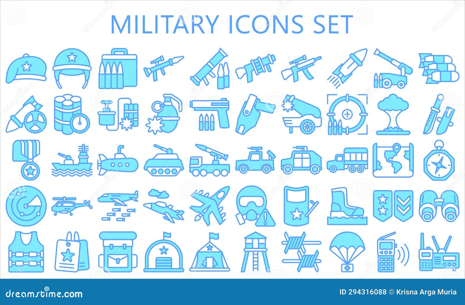 Military Blue Color Icons Pack Stock Vector - Illustration of defense ...
