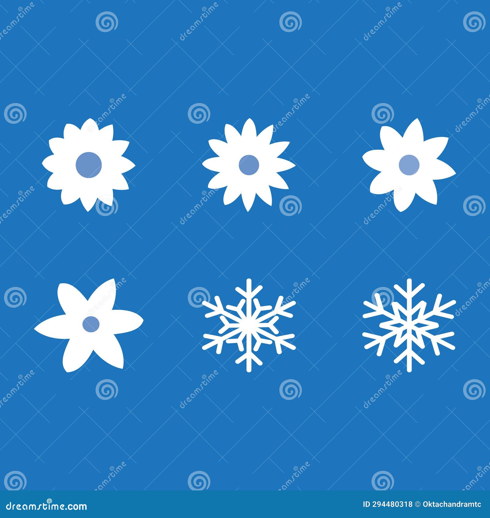 Snowflakes Icons Set. Vector Illustration. White Snowflakes on Blue ...