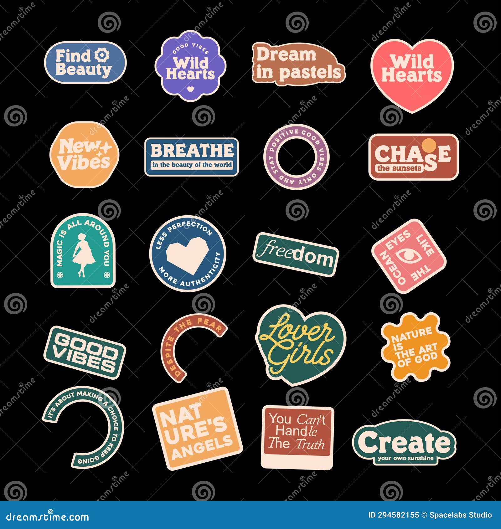 Cute Vintage Sticker Pack Aesthetic Quotes Print Design Templates Stock ...
