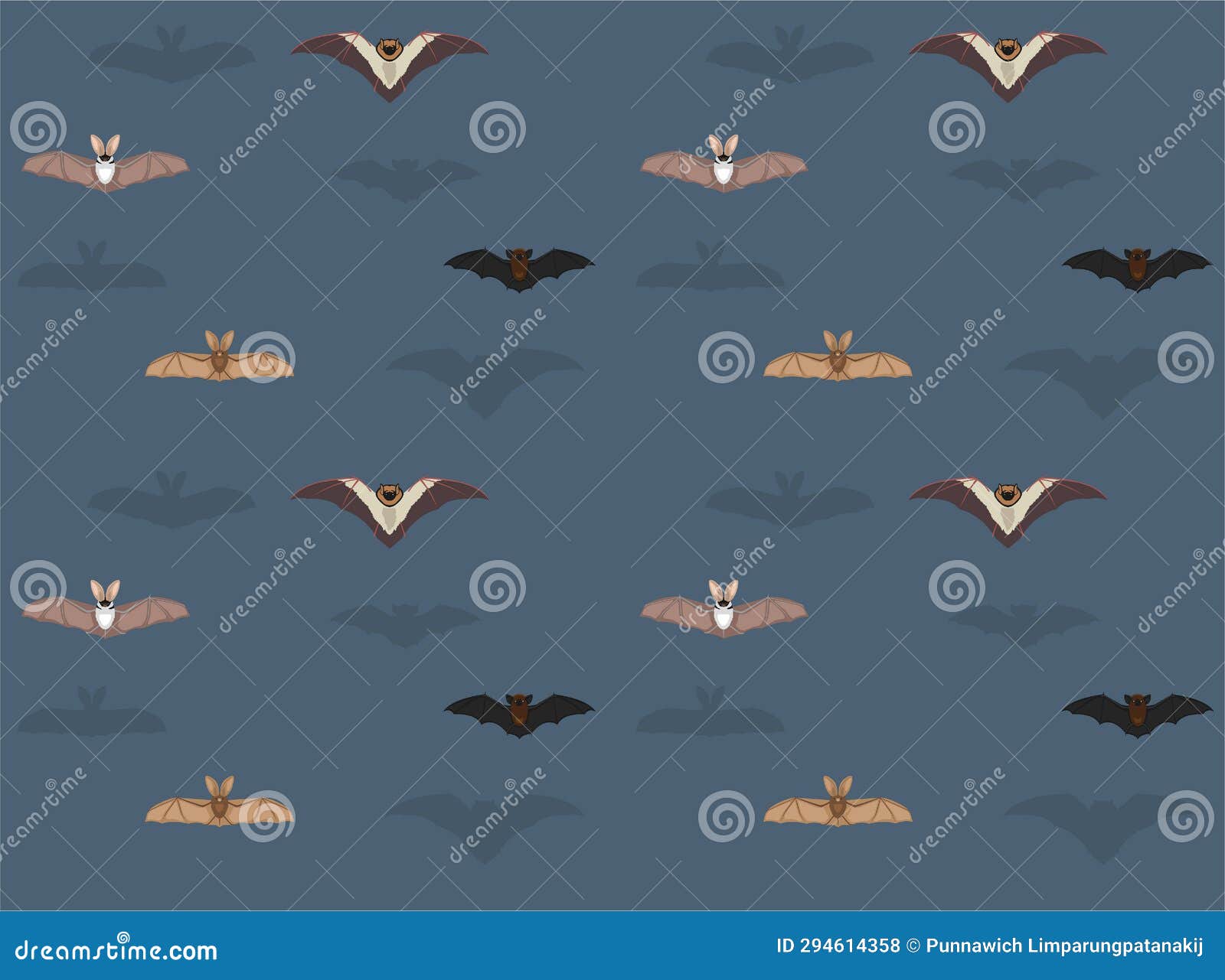 Various Bat Species Front Flying Cartoon Seamless Wallpaper Background ...