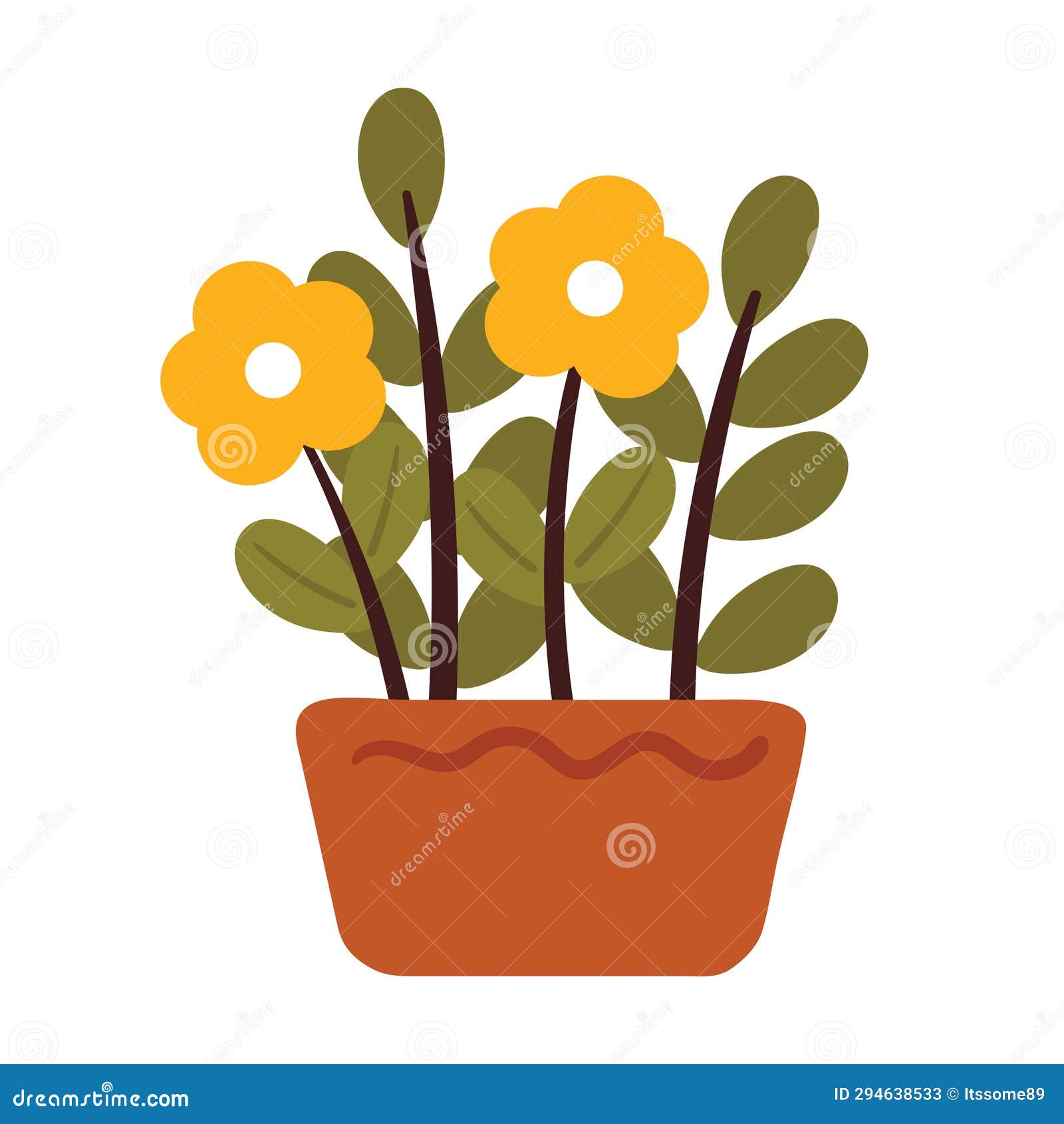 Hand Drawing Cartoon Flower Pot Stock Vector - Illustration of yellow ...