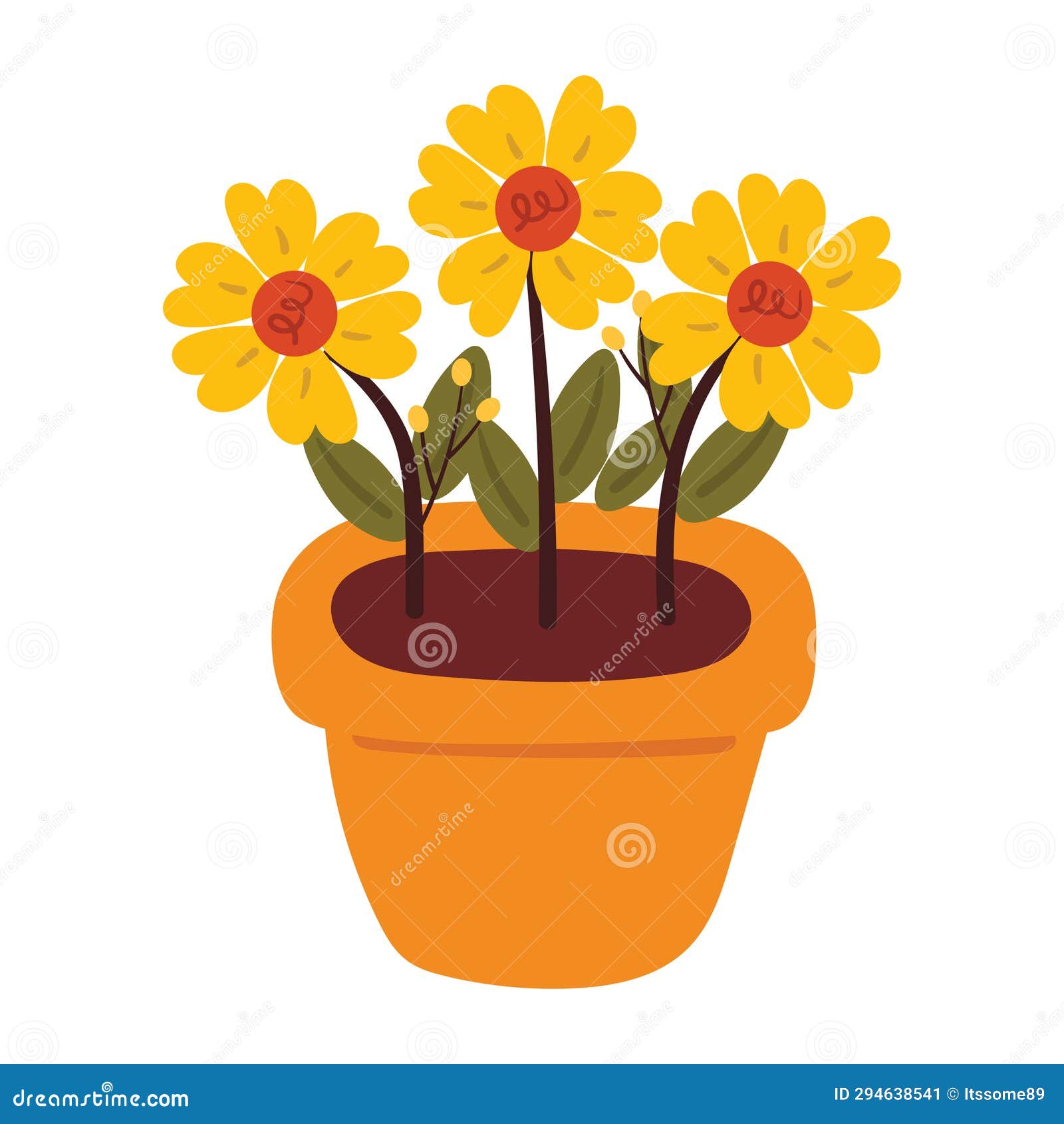 Hand Drawing Cartoon Flower Pot Stock Vector - Illustration of plant ...