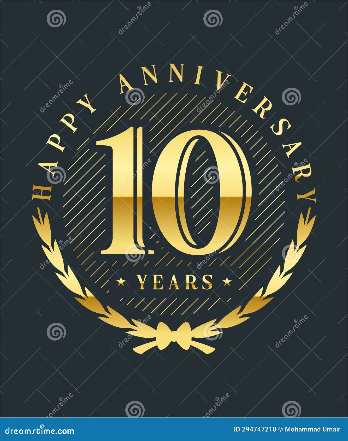 10th Golden Anniversary Logo with Laurel Wreath and Gold Vector ...
