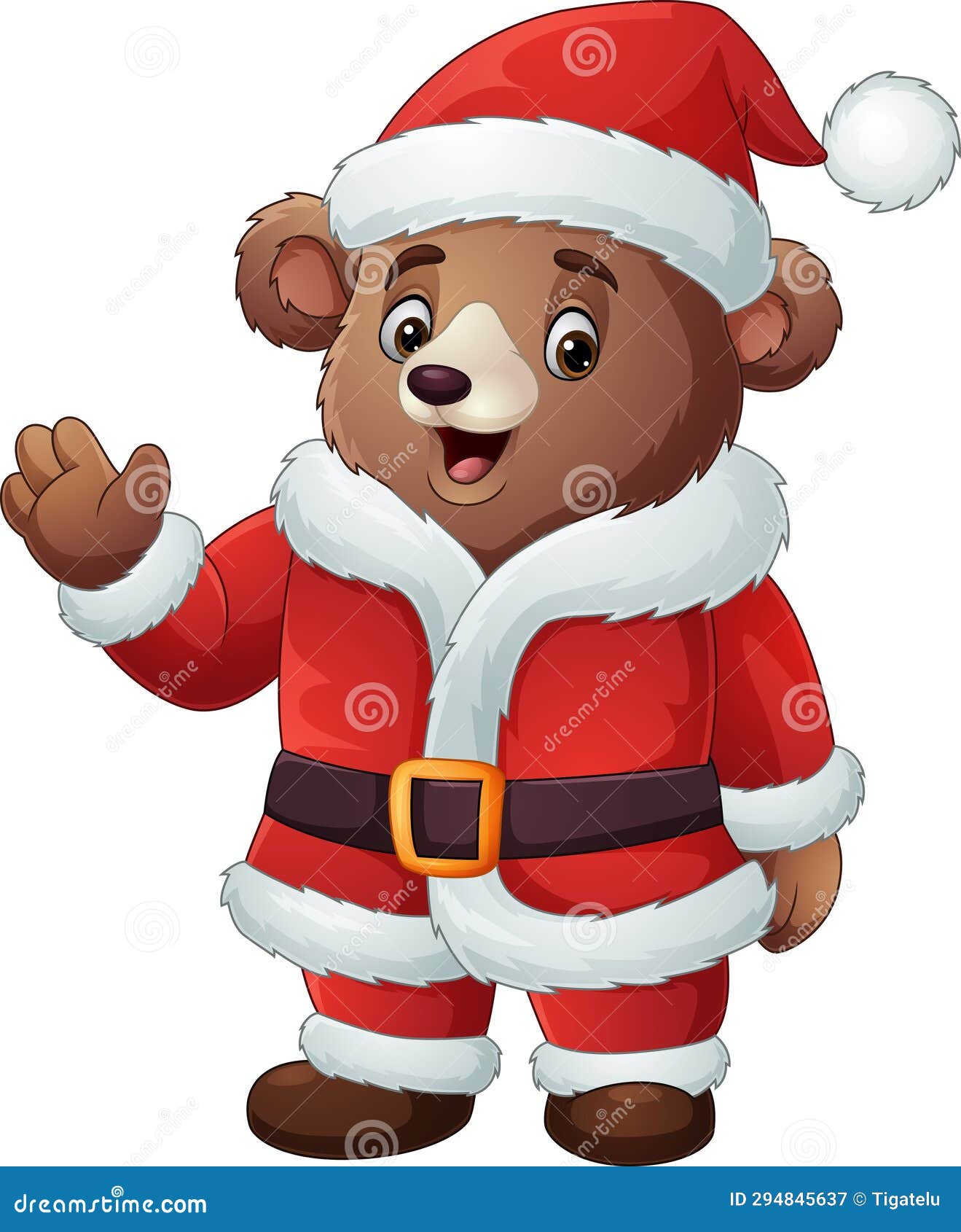 Cartoon Bear in Santa Claus Costume Waving Hand Stock Vector ...