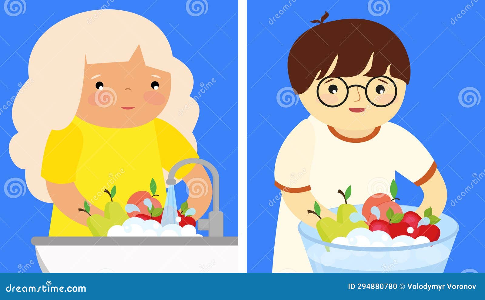 Washing Fruit With Purified Water. Vector. | CartoonDealer.com #134087169