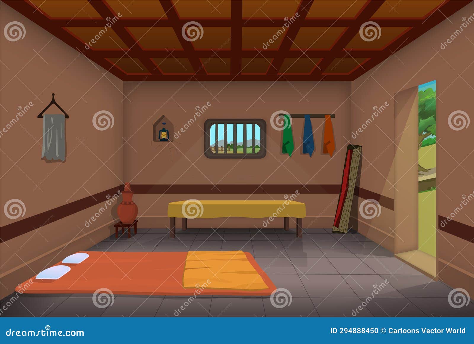 Village Room Inside Vector, Poor Room Interior, Old Cottage Vector ...