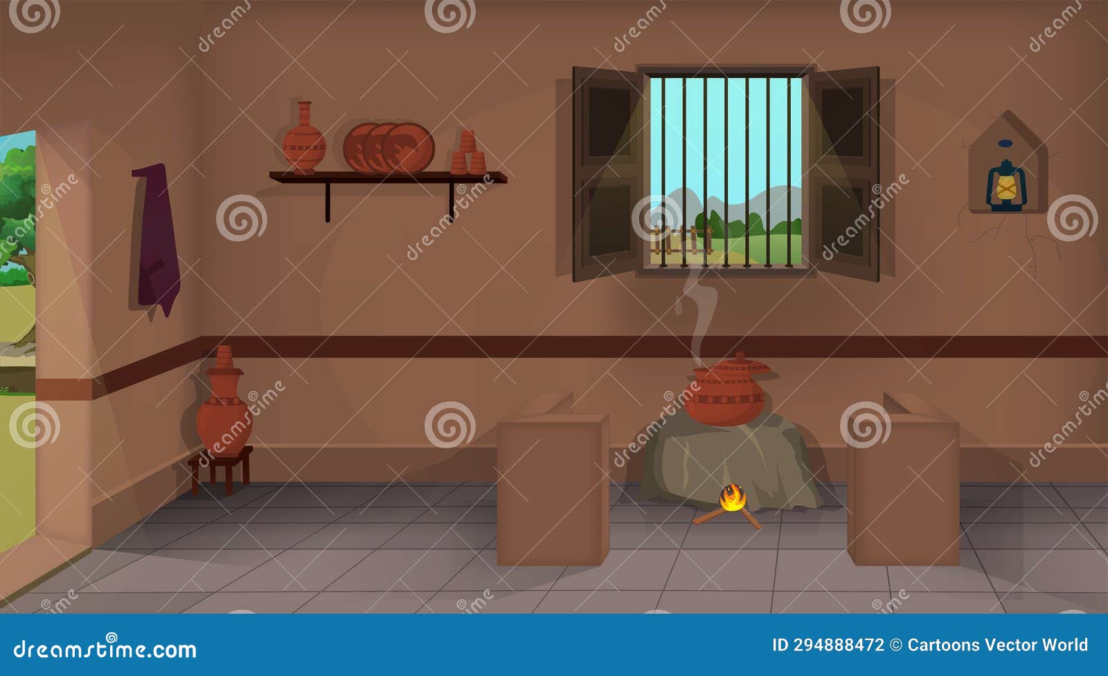 Village Room Inside Vector, Poor Room Interior, Old Cottage Vector ...