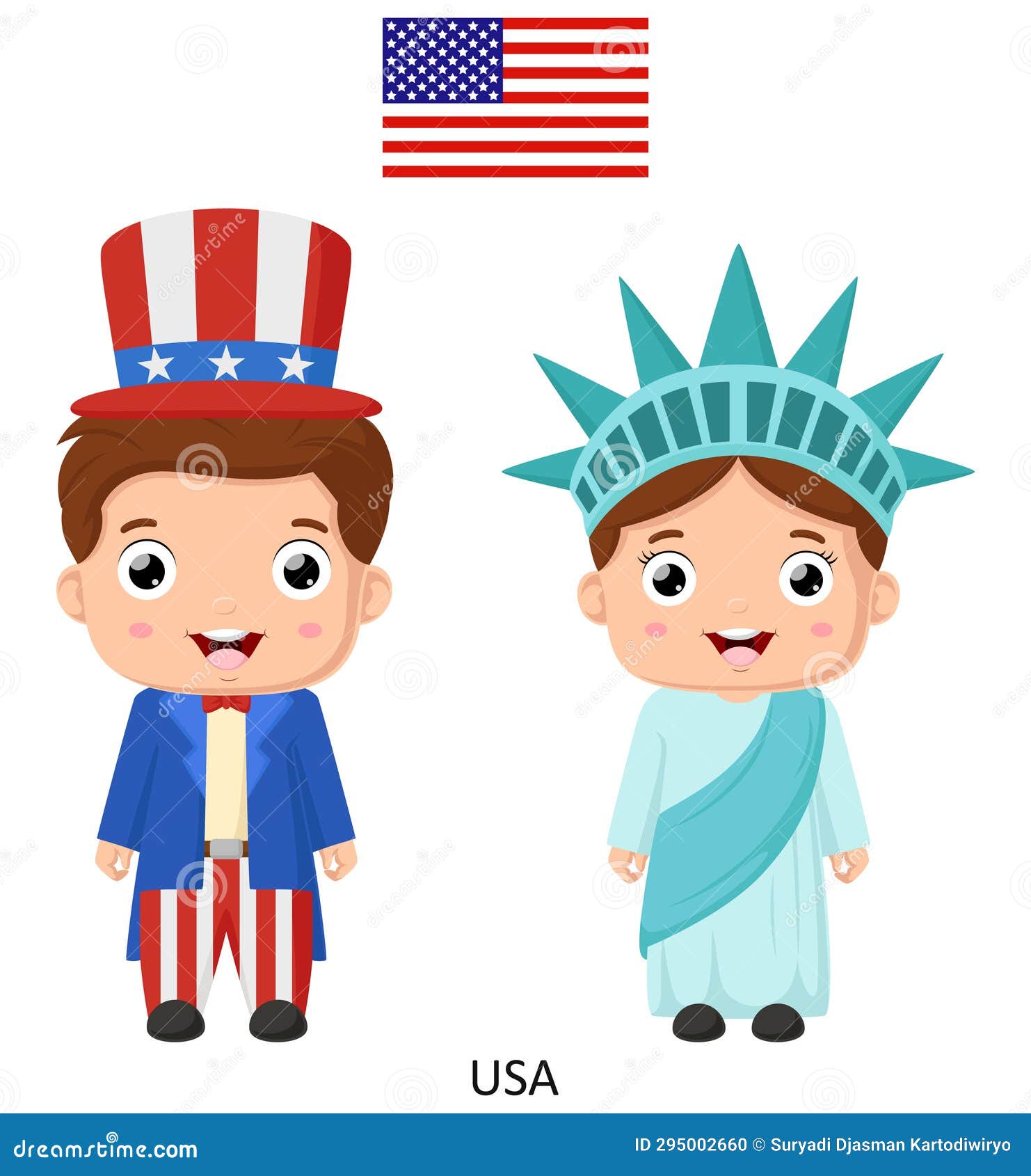 Cute USA Boy and Girl in National Clothes Stock Vector - Illustration ...