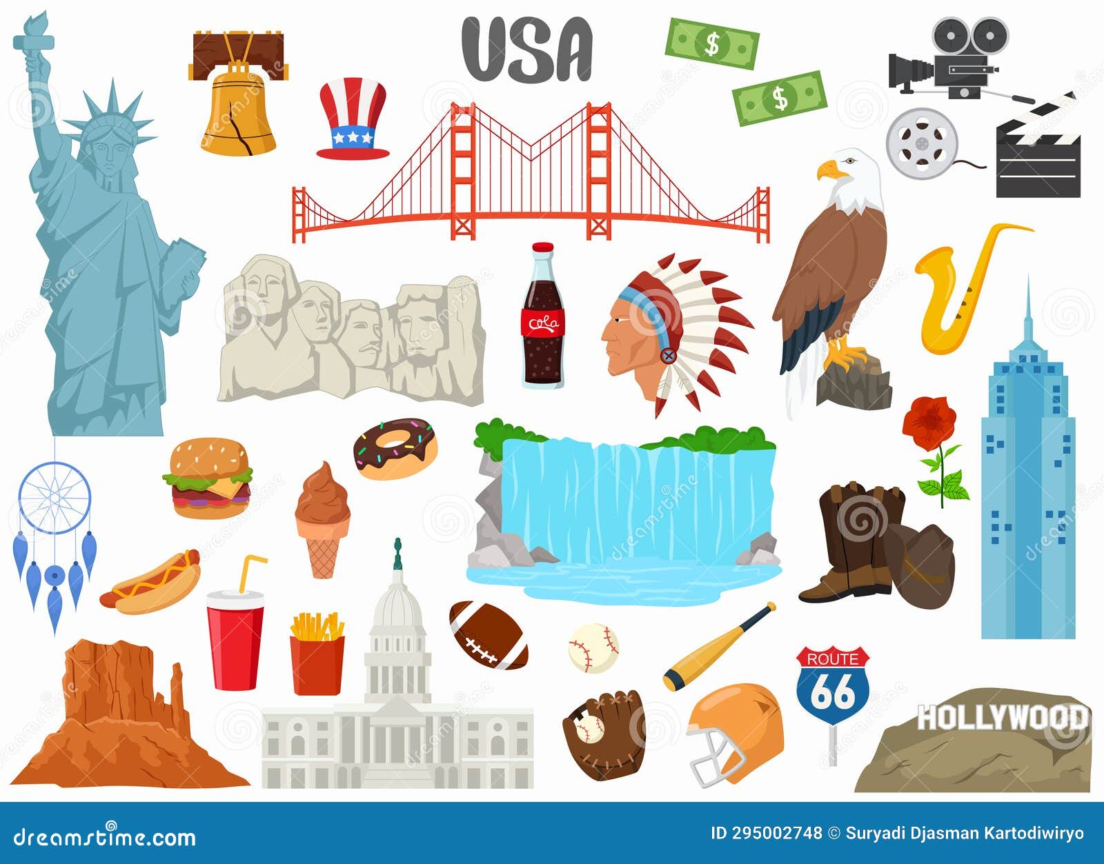 Set of USA Famous Landmarks Stock Vector - Illustration of cartoon ...