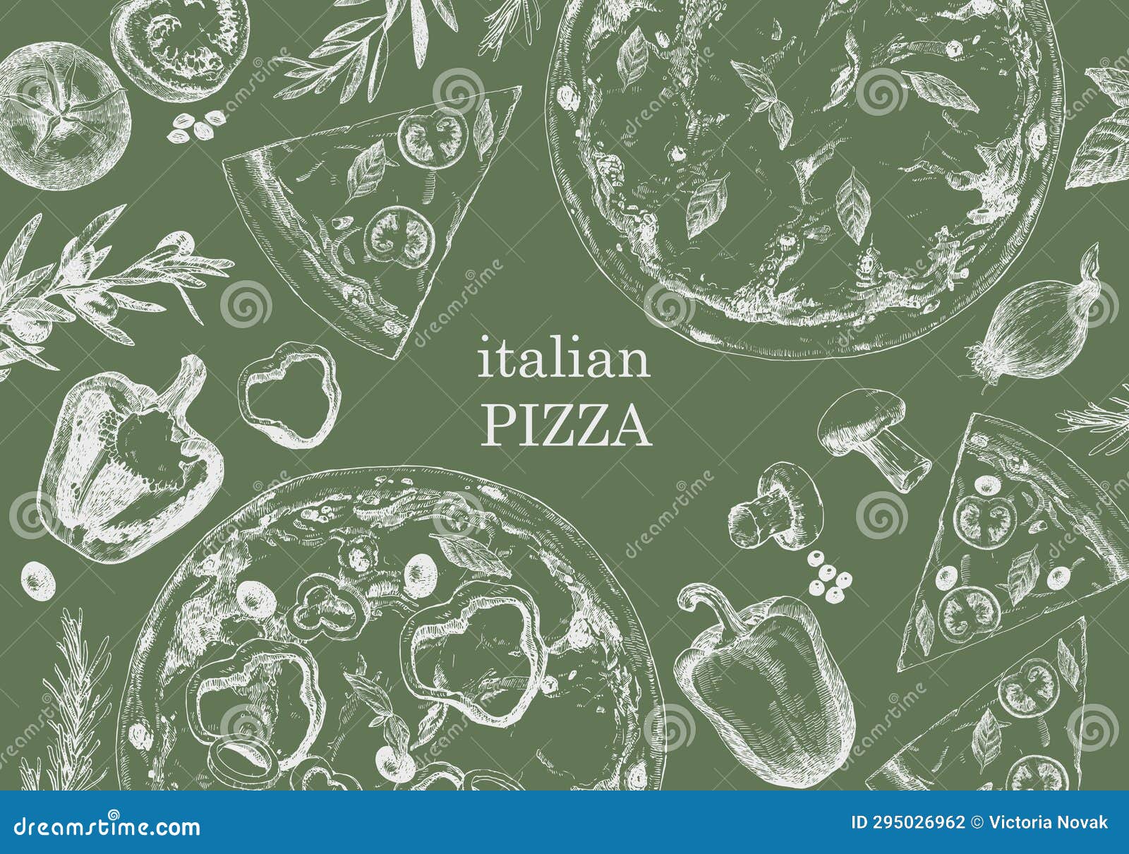 Traditional Italian Dishes. Hand-drawn Illustration of Pizza. Italian ...