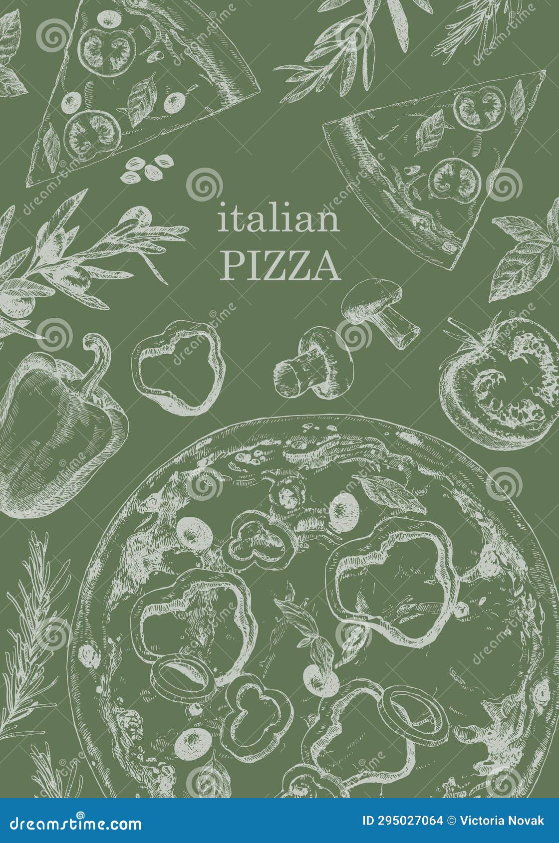 Traditional Italian Dishes. Hand-drawn Illustration of Pizza. Italian ...