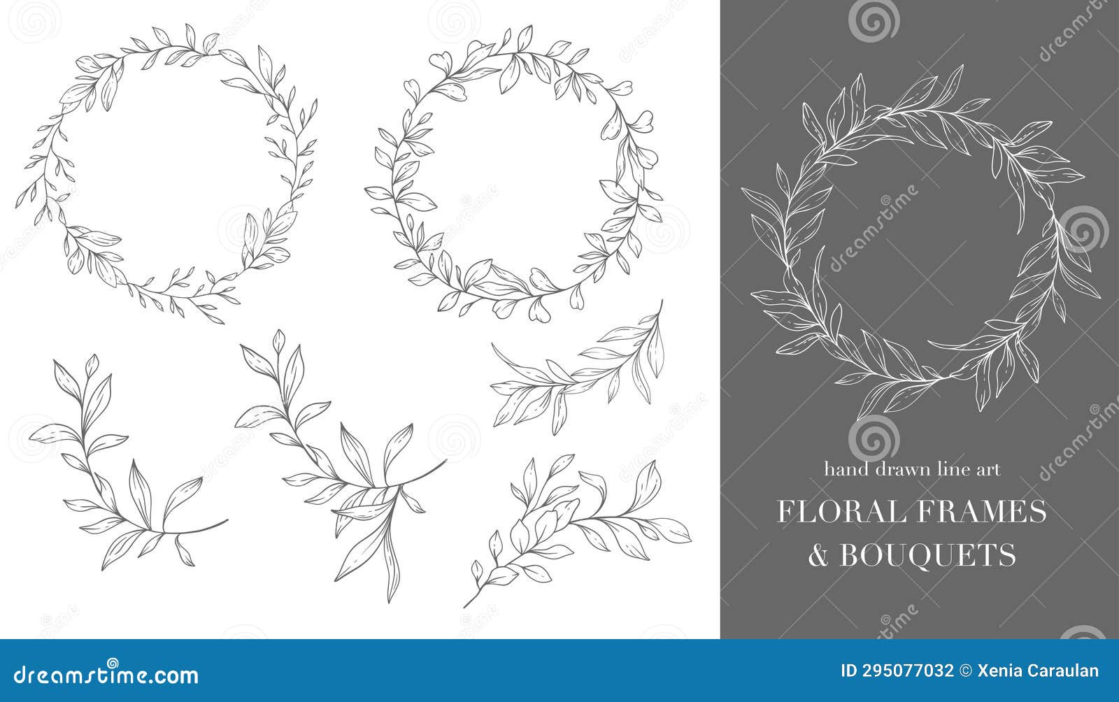Greenery Line Art. Floral Frames and Bouquets Line Art Stock ...