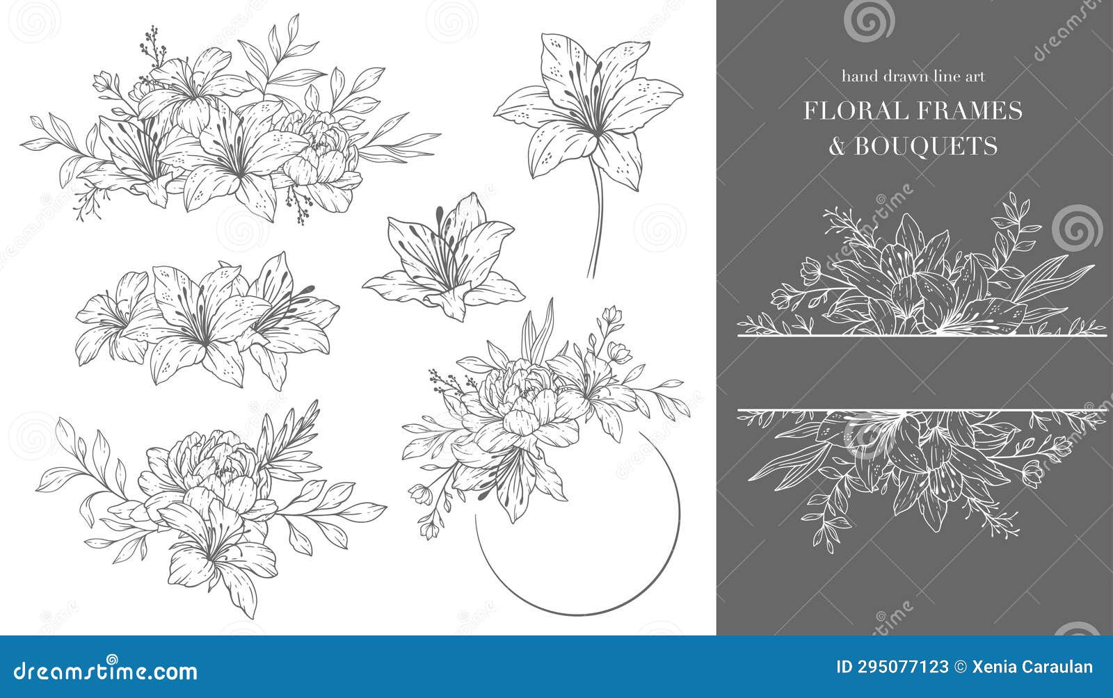 Wildflowers Line Drawing. Floral Frames and Bouquets. Floral Line Art ...