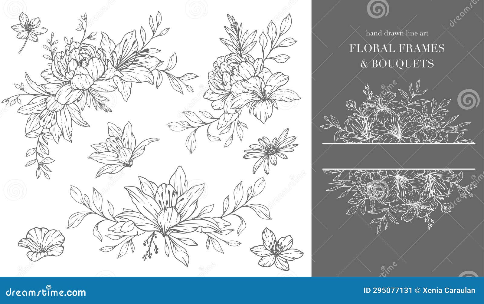 Wildflowers Line Drawing. Floral Frames and Bouquets. Floral Line Art ...