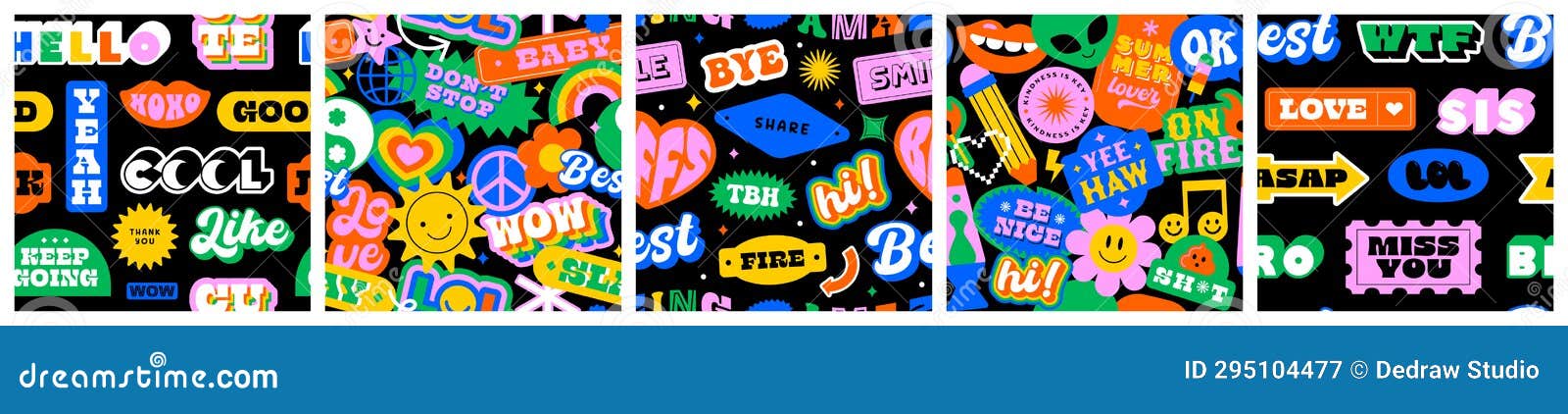 Funny Retro Text Quote Sticker Seamless Pattern Set Stock Vector ...