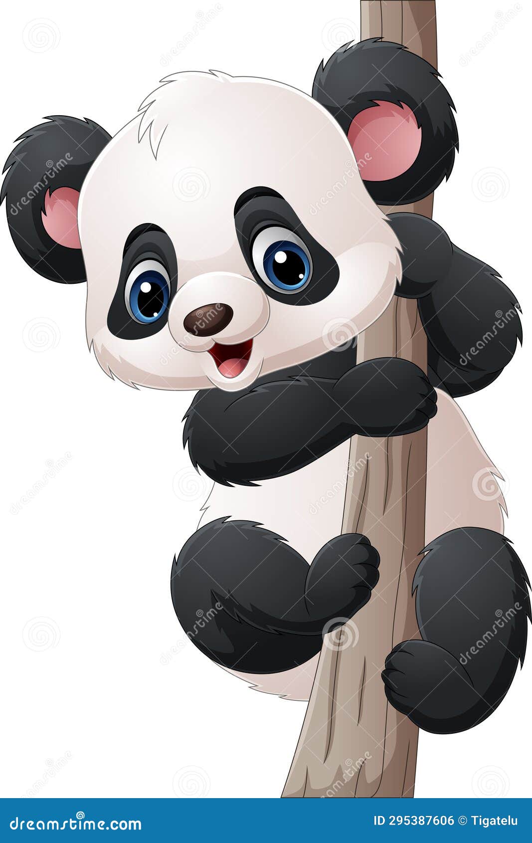 Cartoon Little Panda on Tree Branch Stock Illustration - Illustration ...