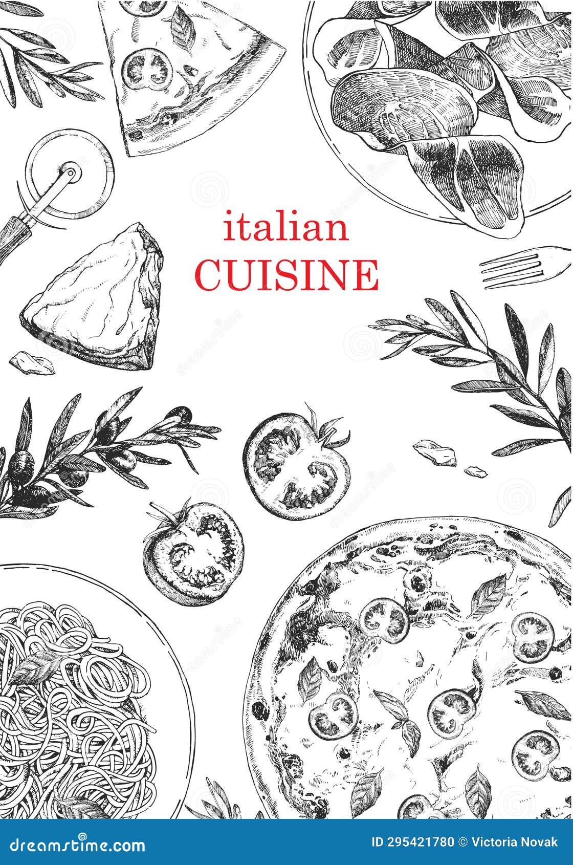 Traditional Italian Cuisine. Hand-drawn Illustration of Italian ...