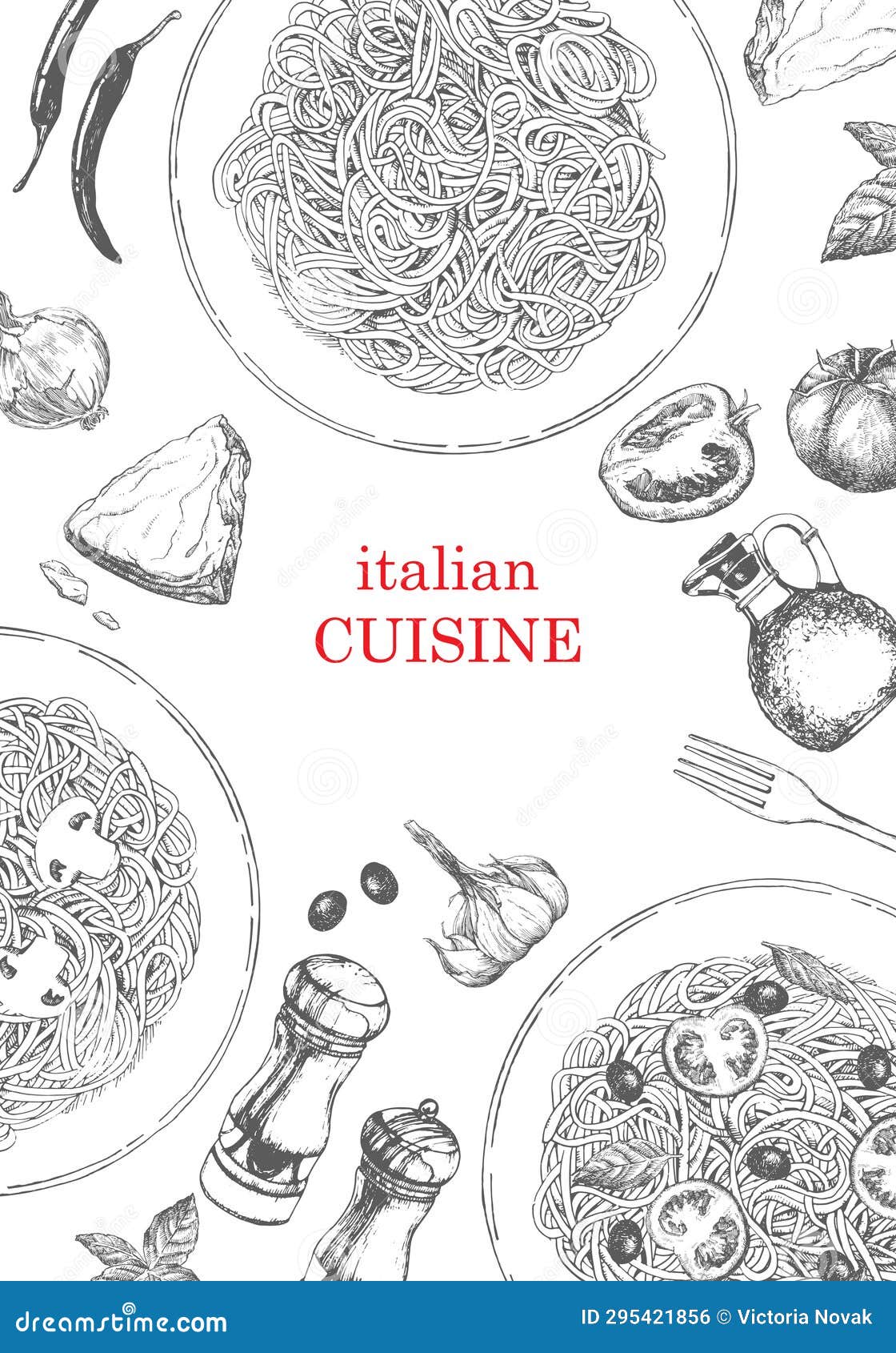 Traditional Italian Cuisine. Hand-drawn Illustration of Italian ...