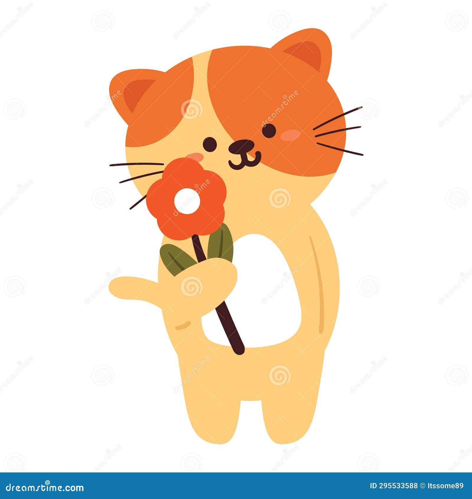 Hand Drawing Cartoon Cat Holding Flower Stock Vector - Illustration of ...