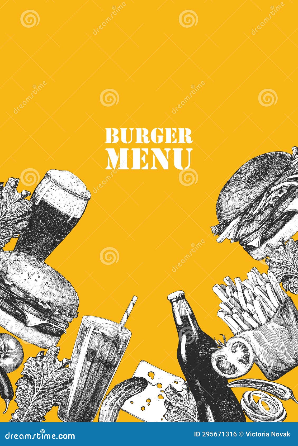 Burger Menu. Hand-drawn Illustration of Dishes and Products. Ink ...