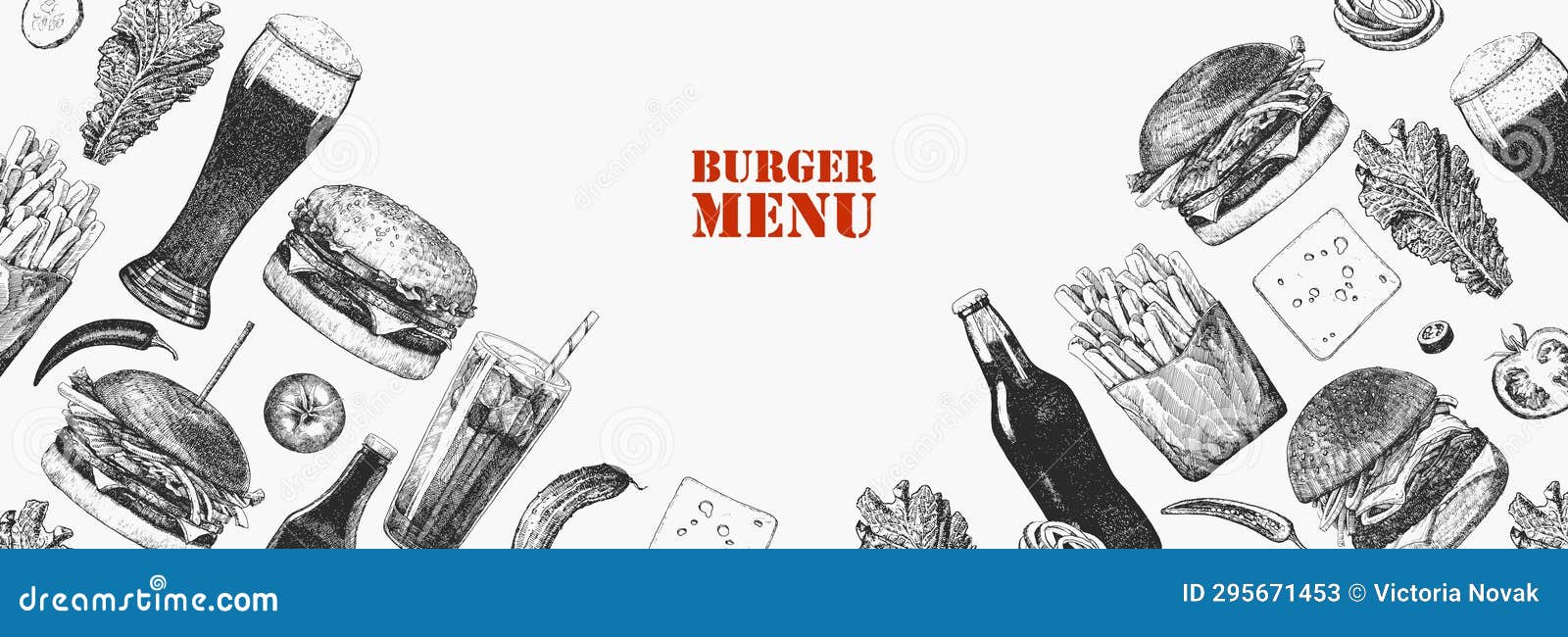Burger Menu. Hand-drawn Illustration of Dishes and Products. Ink ...