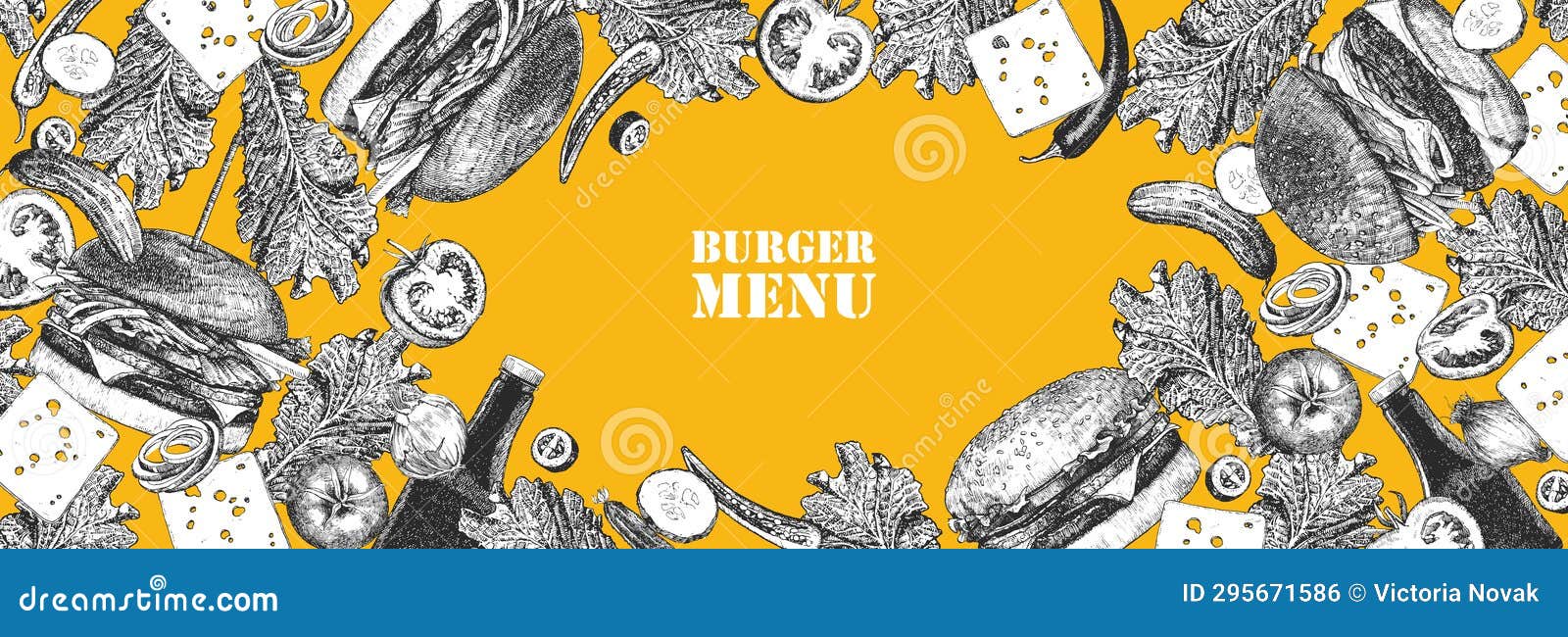 Burger Menu. Hand-drawn Illustration of Dishes and Products. Ink ...