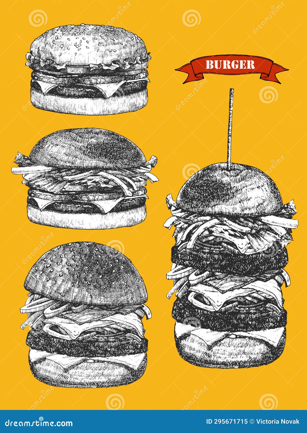 Burger Menu. Hand-drawn Illustration of Burger. Ink. Vector Stock ...