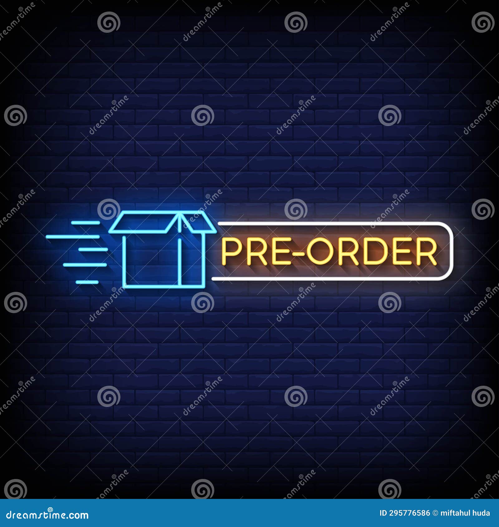 Neon Sign Pre Order with Brick Wall Background Vector Stock ...