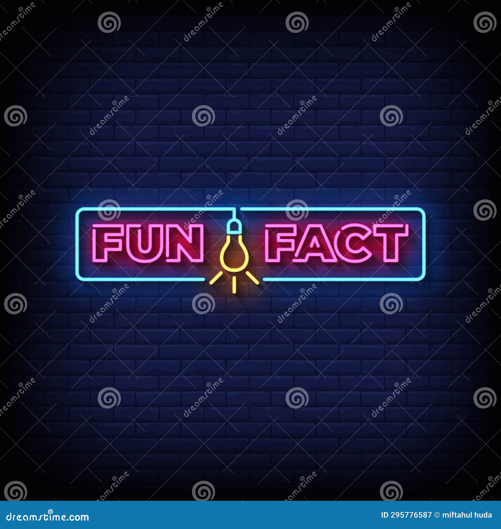 Neon Sign Fun Fact with Brick Wall Background Vector Stock Vector ...