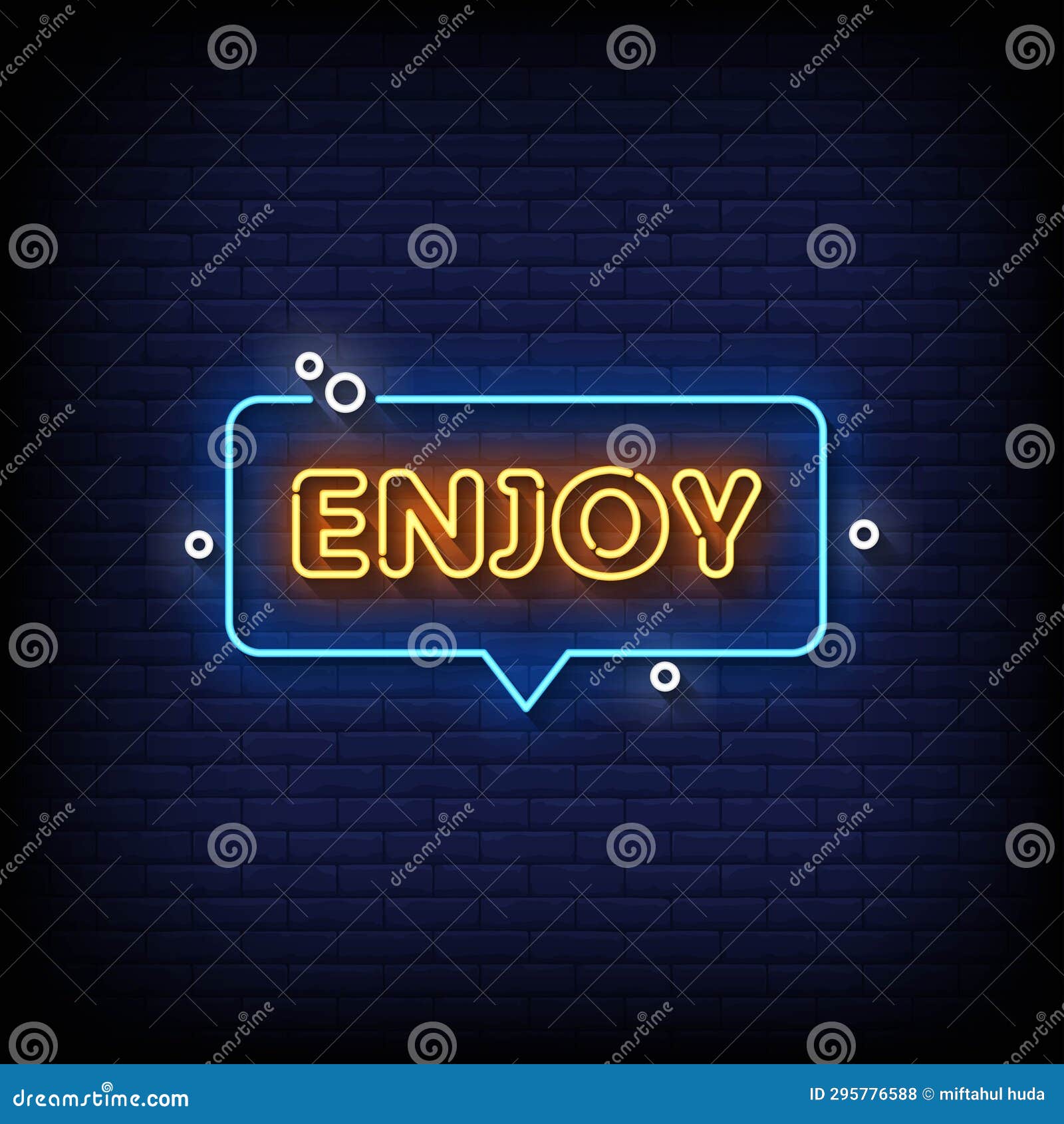 Neon Sign Enjoy with Brick Wall Background Vector Stock Illustration ...