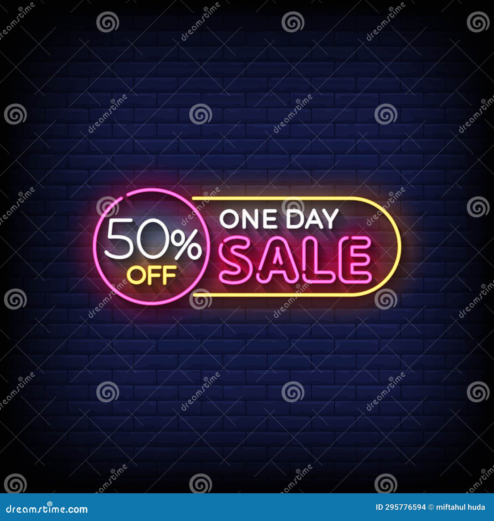 Neon Sign One Day Sale with Brick Wall Background Vector Stock Vector ...