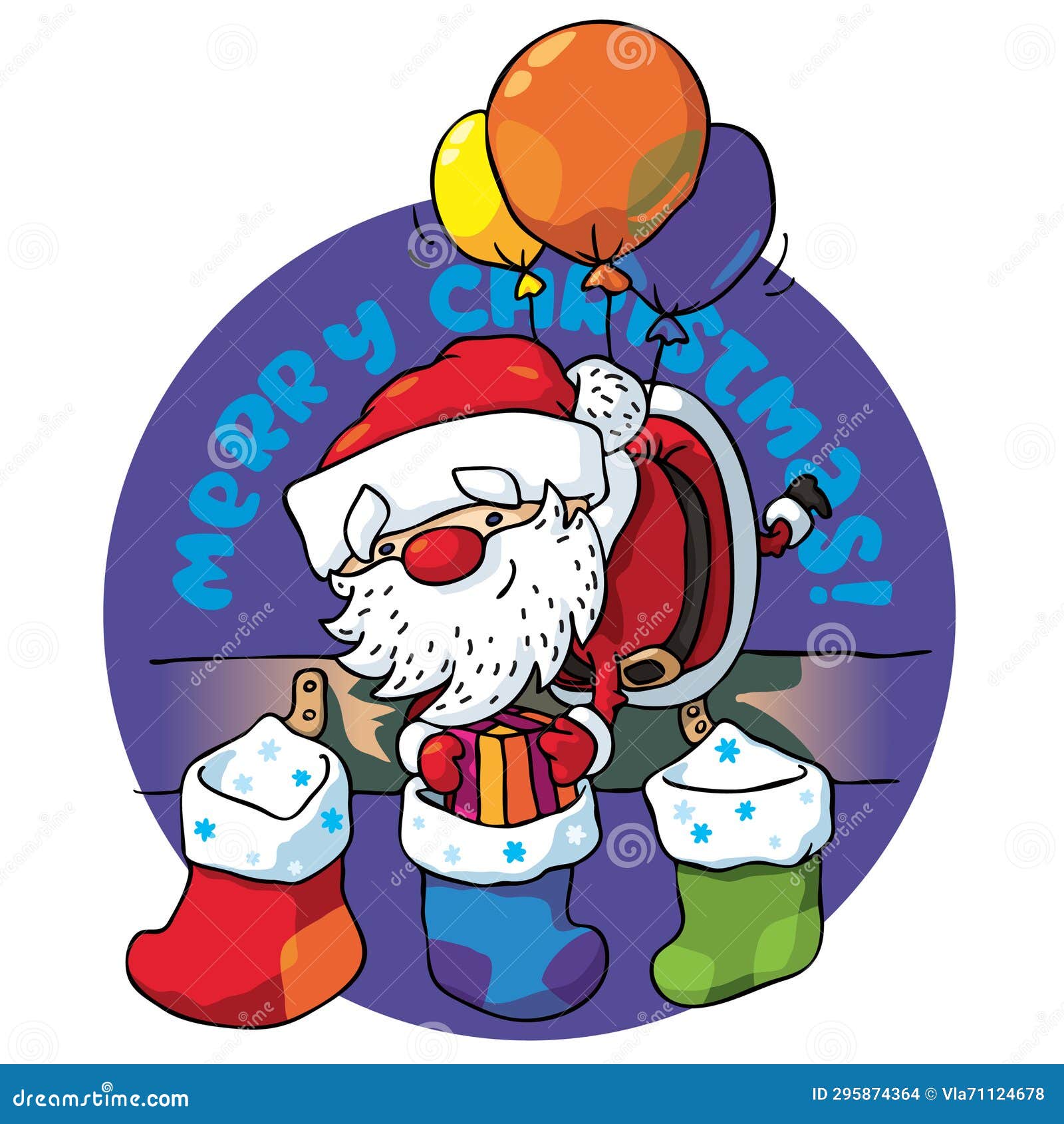 Christmas Greeting Card Design with Funny Santa Claus Stealing Gifts ...