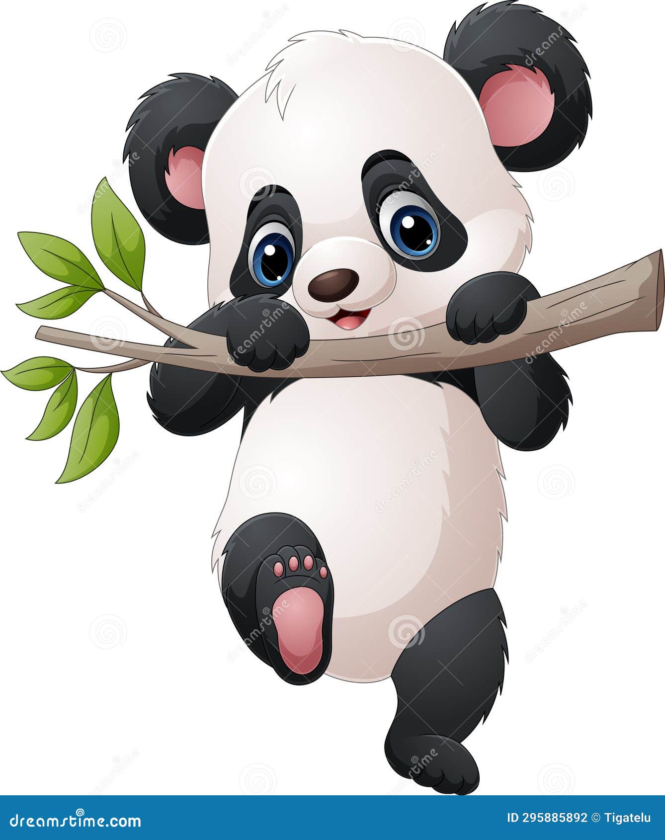Cartoon Panda Hanging on Tree Branch Stock Illustration - Illustration ...